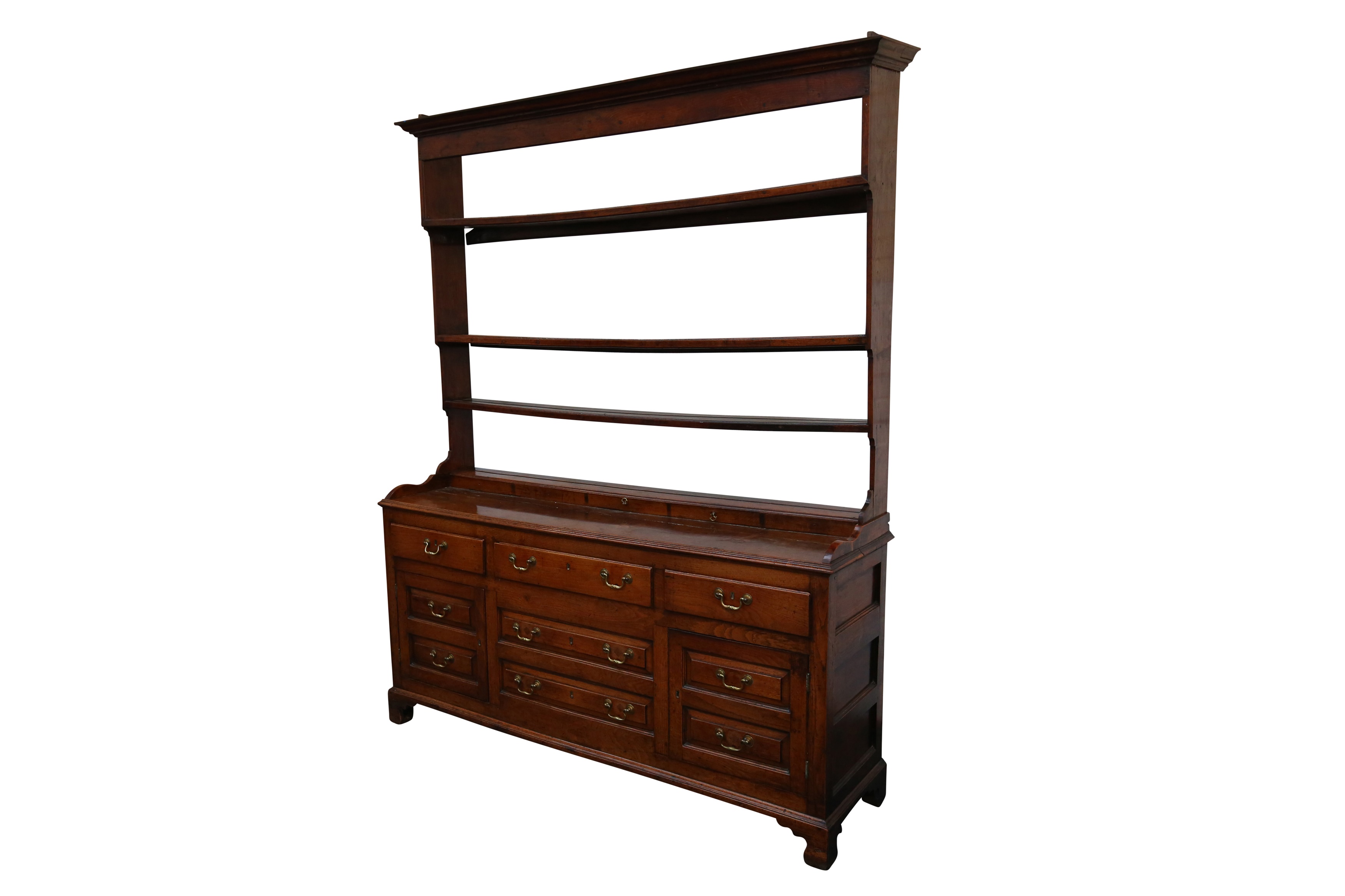 Lot 204 - A GEORGE III JOINED OAK HIGH DRESSER CIRCA