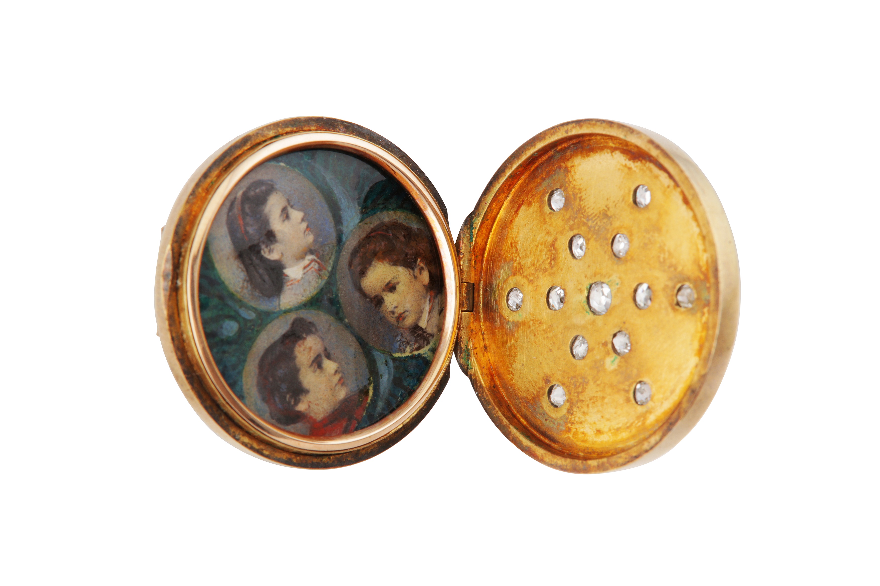 Lot 229 - A diamond portrait miniature locket/brooch,