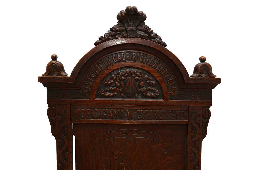 Lot 201 - A LATE VICTORIAN WELSH OAK EISTEDDFOD BARDIC