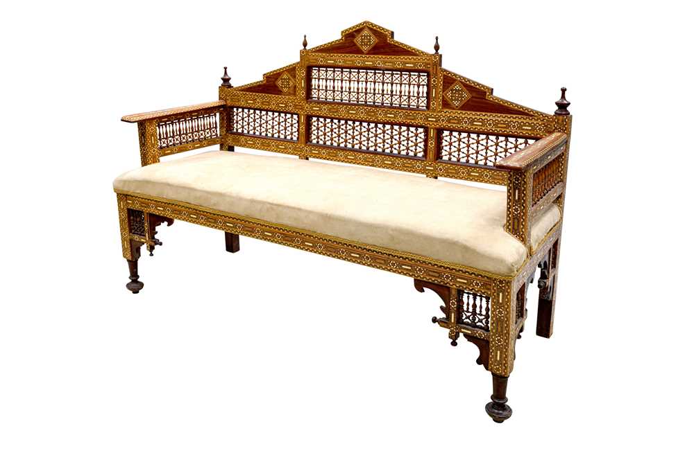 Lot 459 - A STAINED WOOD AND BONE-INLAID MASHRABIYA