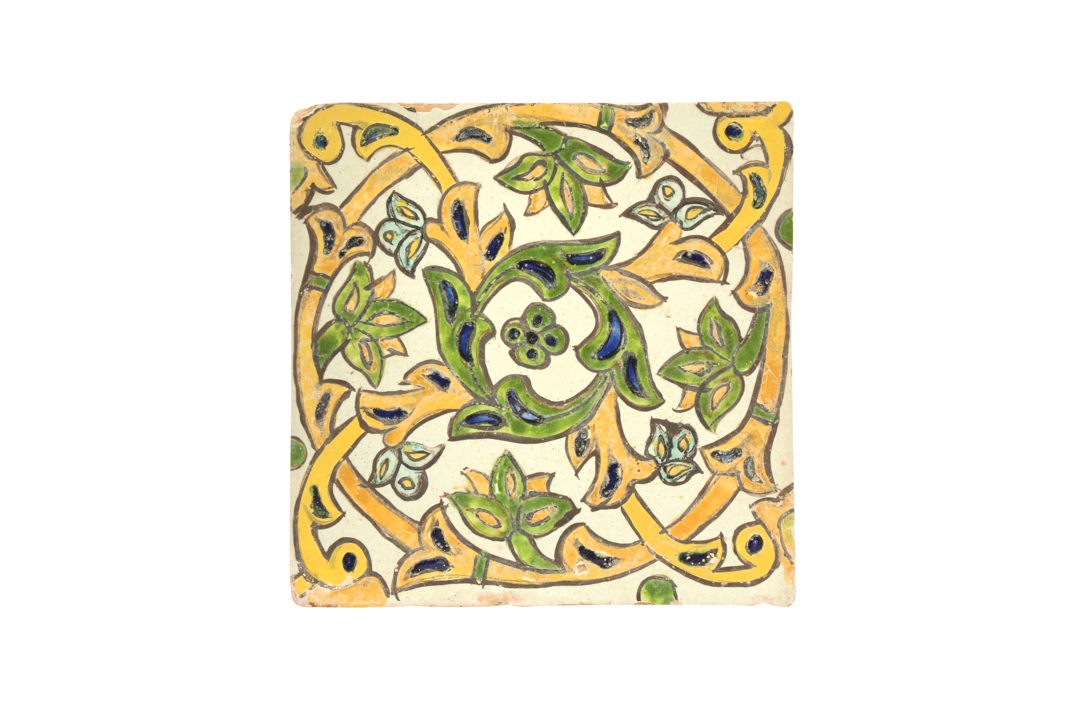 Lot 14 - SEVEN PERSIAN POTTERY TILES WITH FLORAL