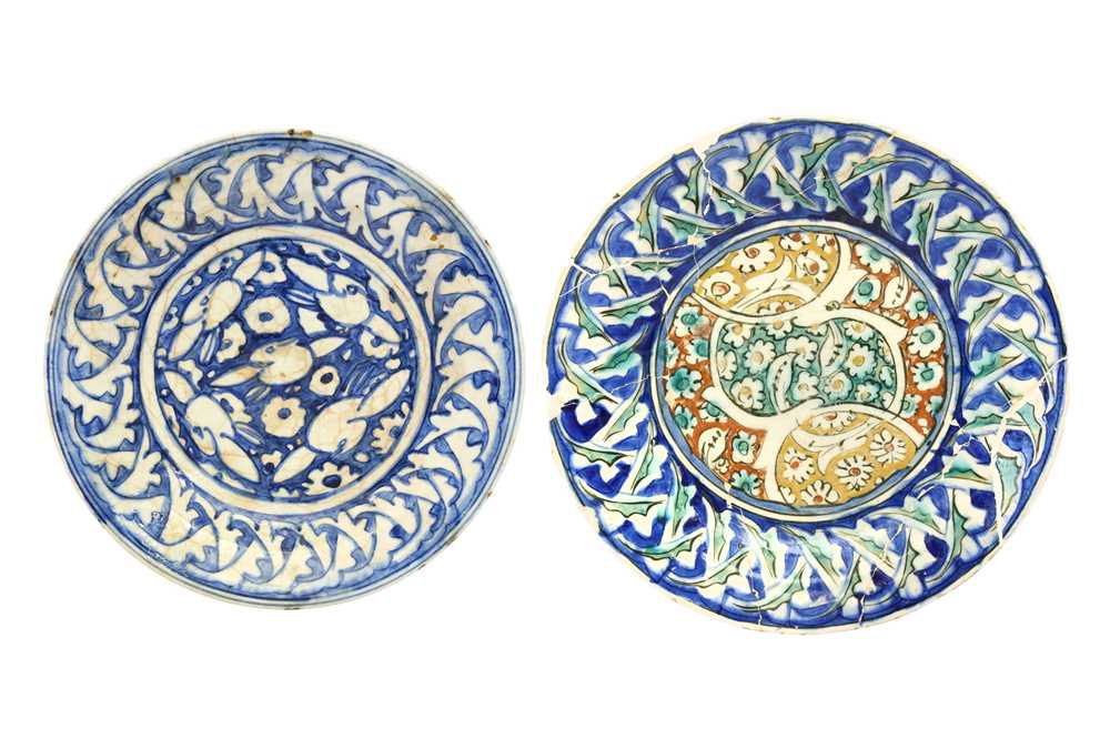Lot 40 - TWO SAFAVID KUBACHI POTTERY DISHES