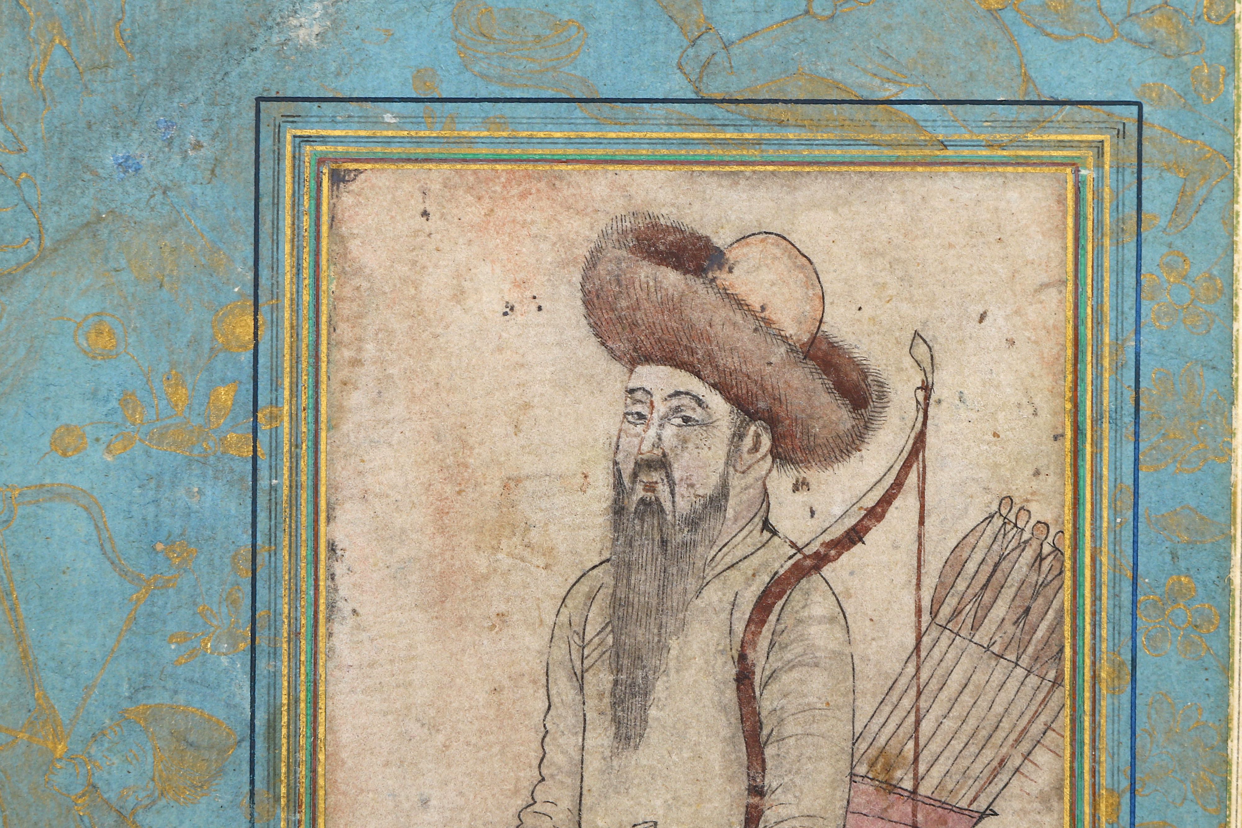 Lot 52 - A SAFAVID-REVIVAL TINTED DRAWING OF A MONGOL