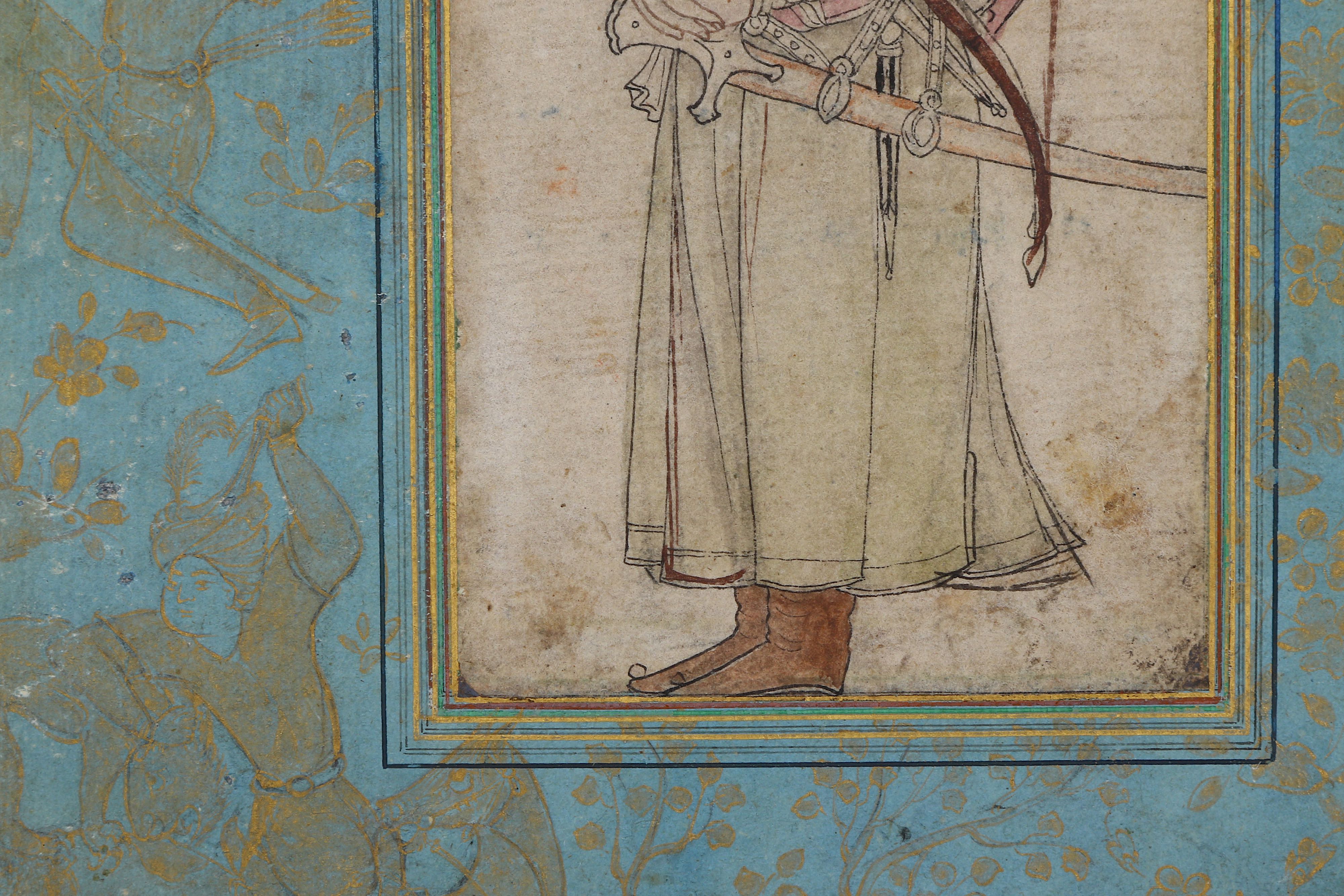 Lot 52 - A SAFAVID-REVIVAL TINTED DRAWING OF A MONGOL