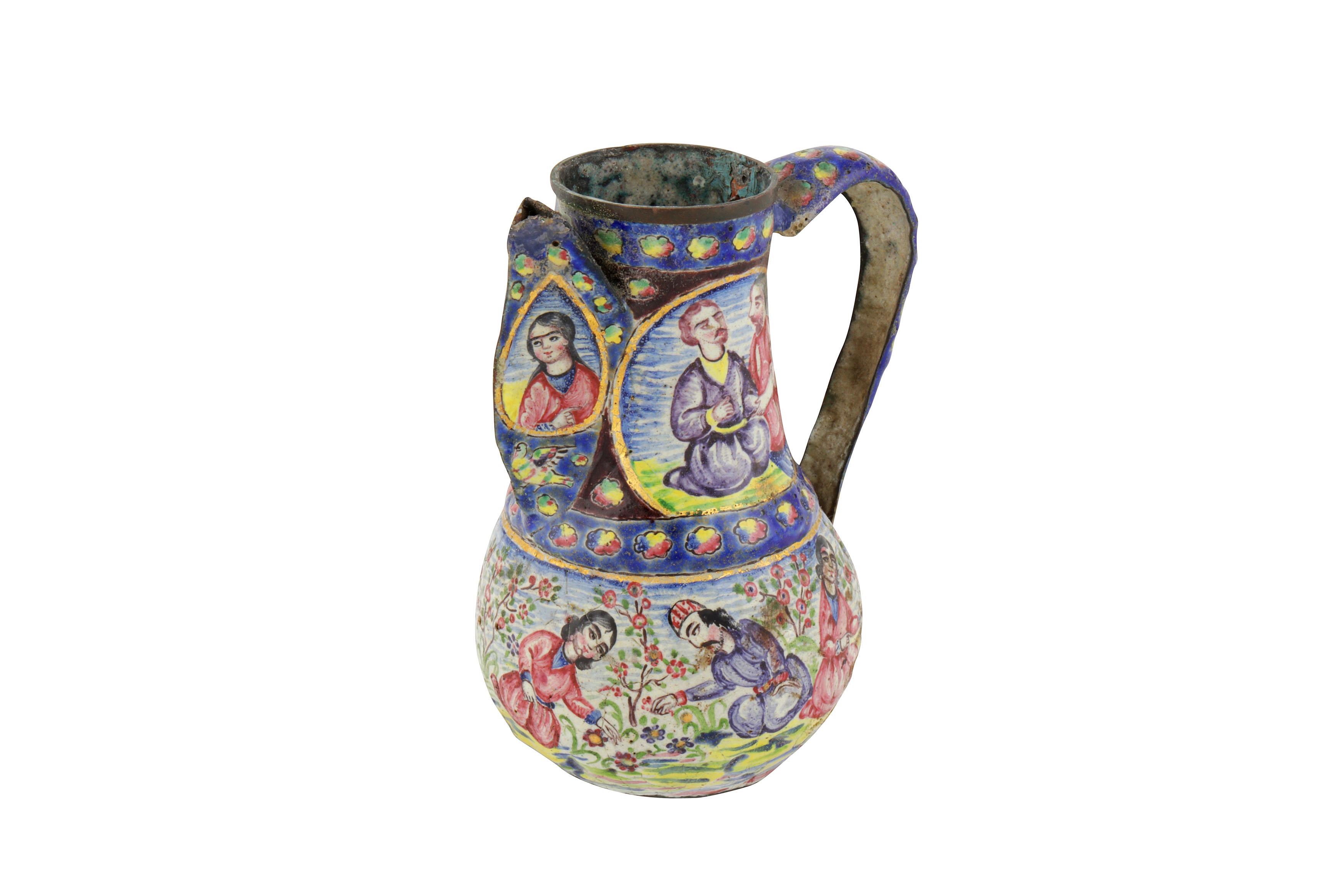 Lot 383 - A QAJAR POLYCHROME-PAINTED ENAMELLED LIDDED