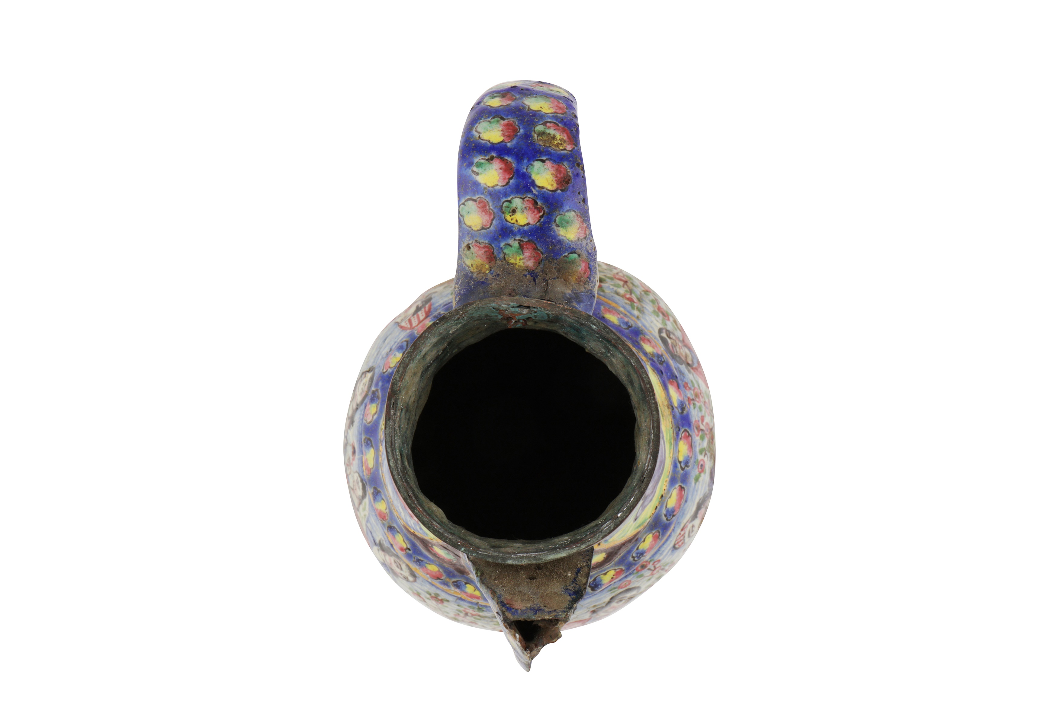 Lot 383 - A QAJAR POLYCHROME-PAINTED ENAMELLED LIDDED