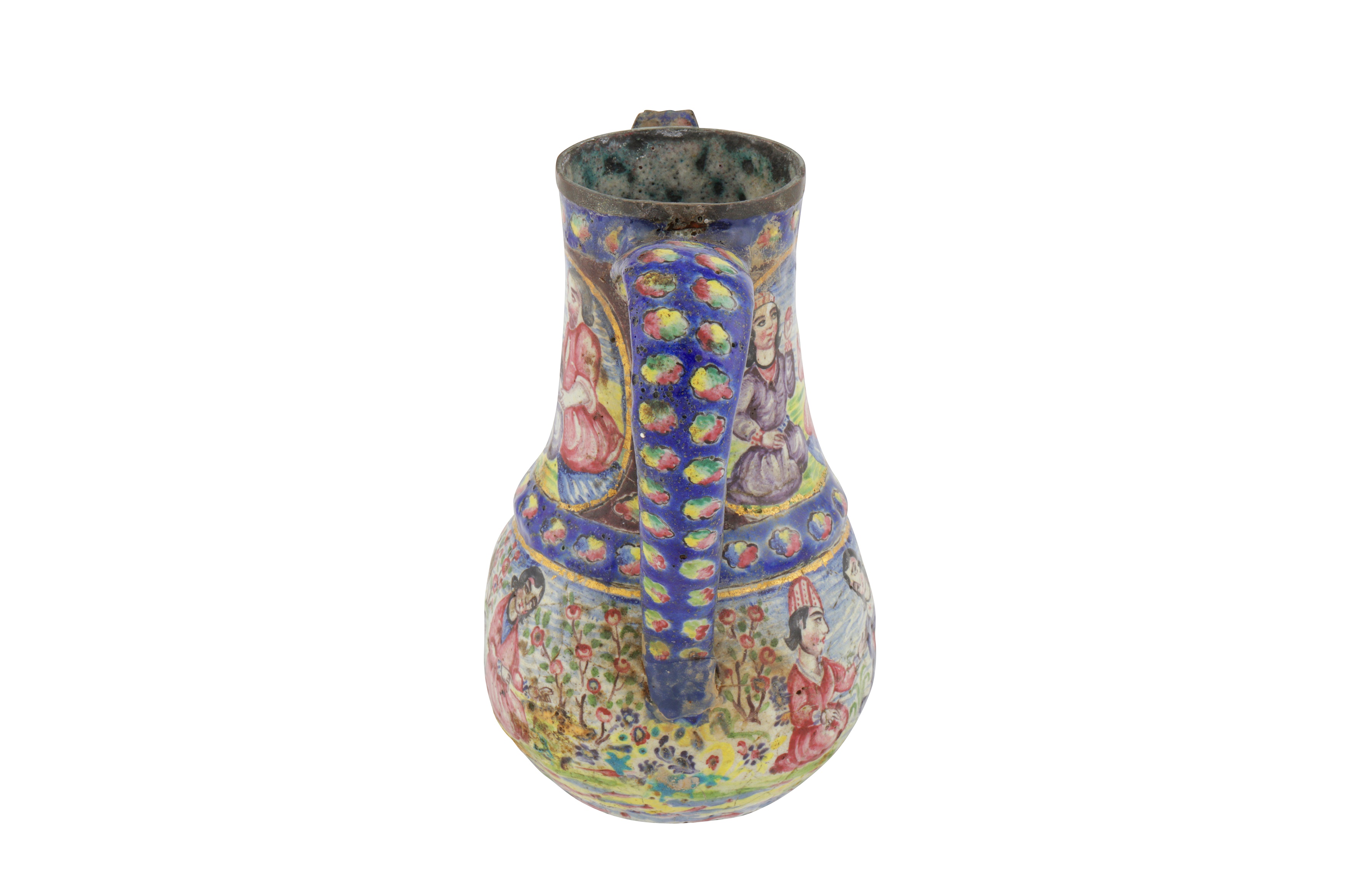 Lot 383 - A QAJAR POLYCHROME-PAINTED ENAMELLED LIDDED