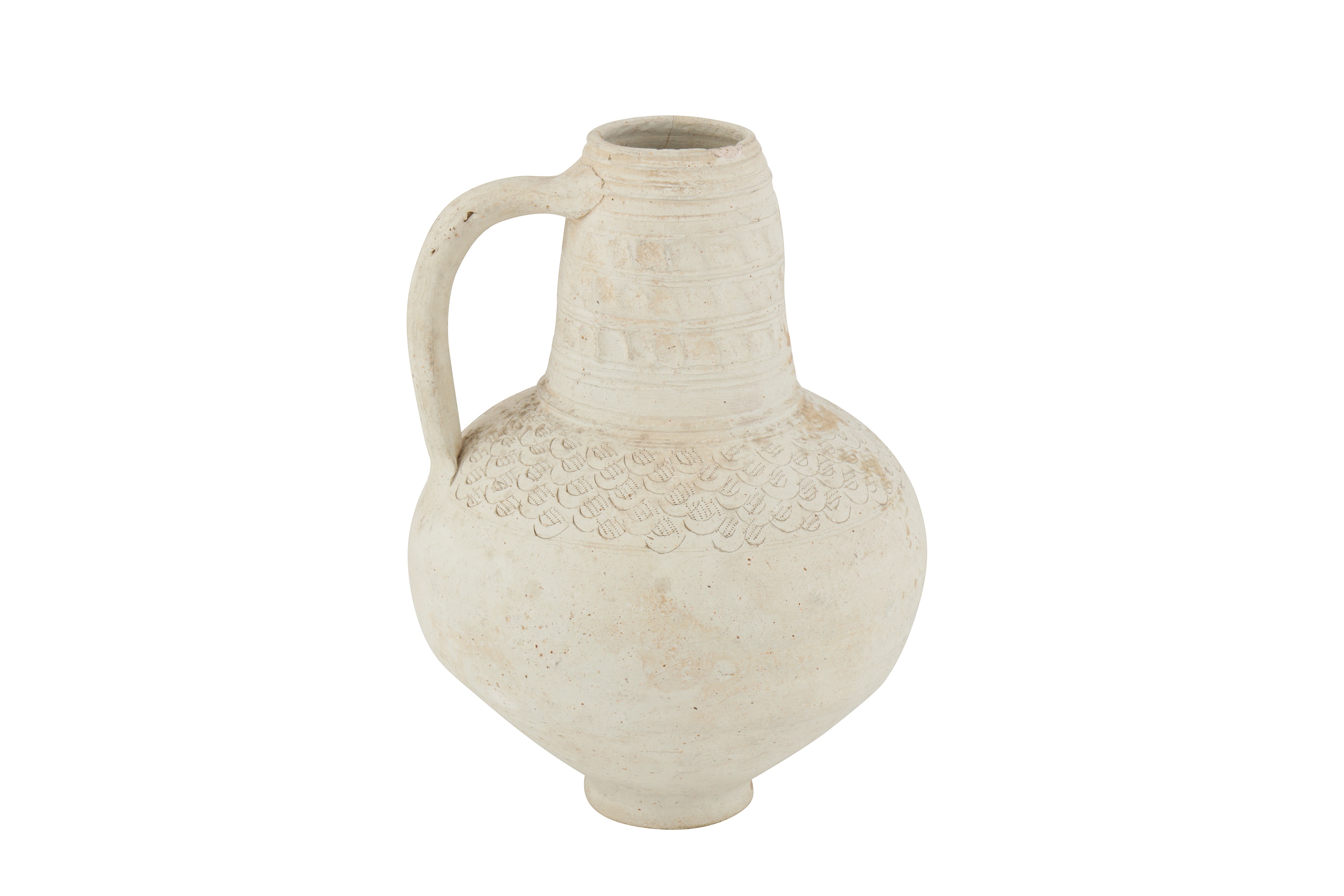 Lot 103 - AN UNGLAZED POTTERY JUG WITH INCISED