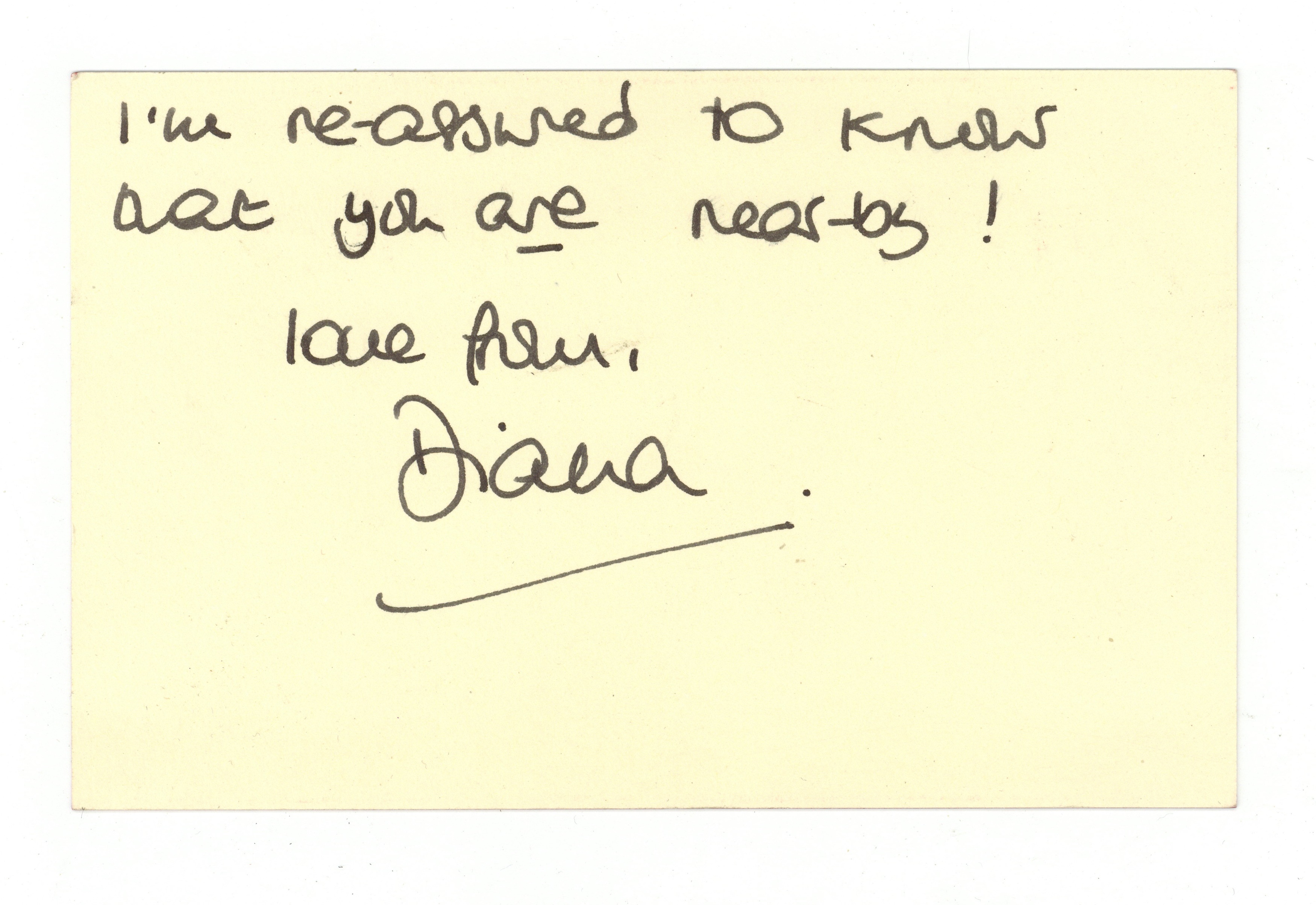 Lot 116 - AN AUTOGRAPH NOTE FROM DIANA, PRINCESS OF