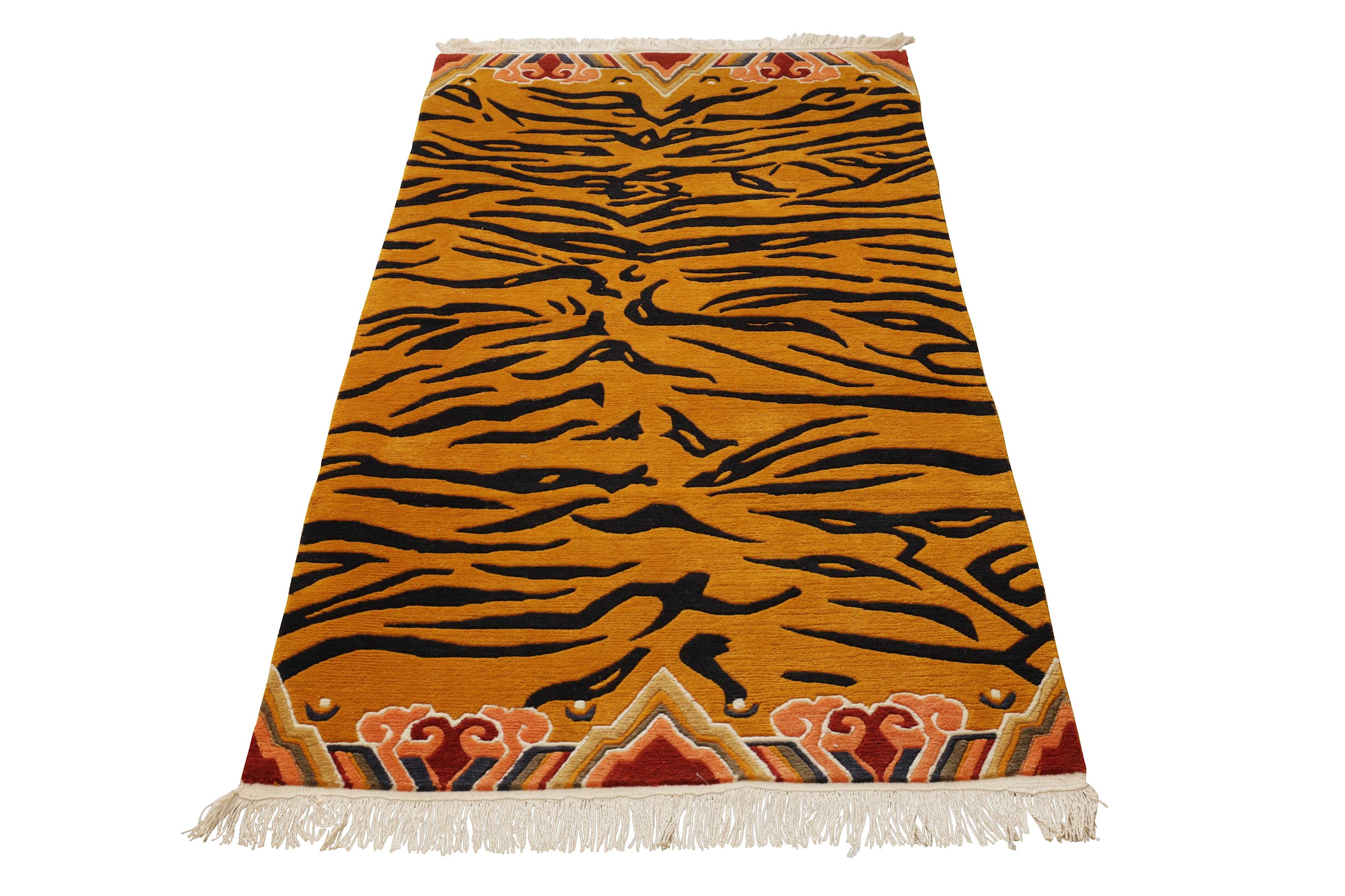 Lot 20 - A FINE TIBETAN RUG OF TIGER DESIGN