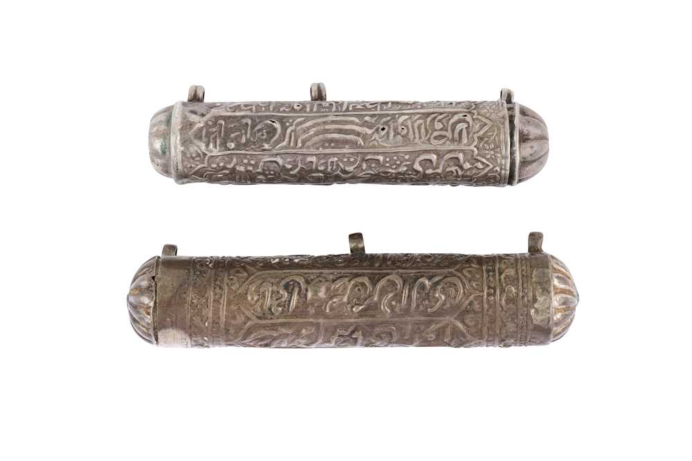 Lot 174 - A PRAYER SCROLL AND TWO CYLINDRICAL AMULET