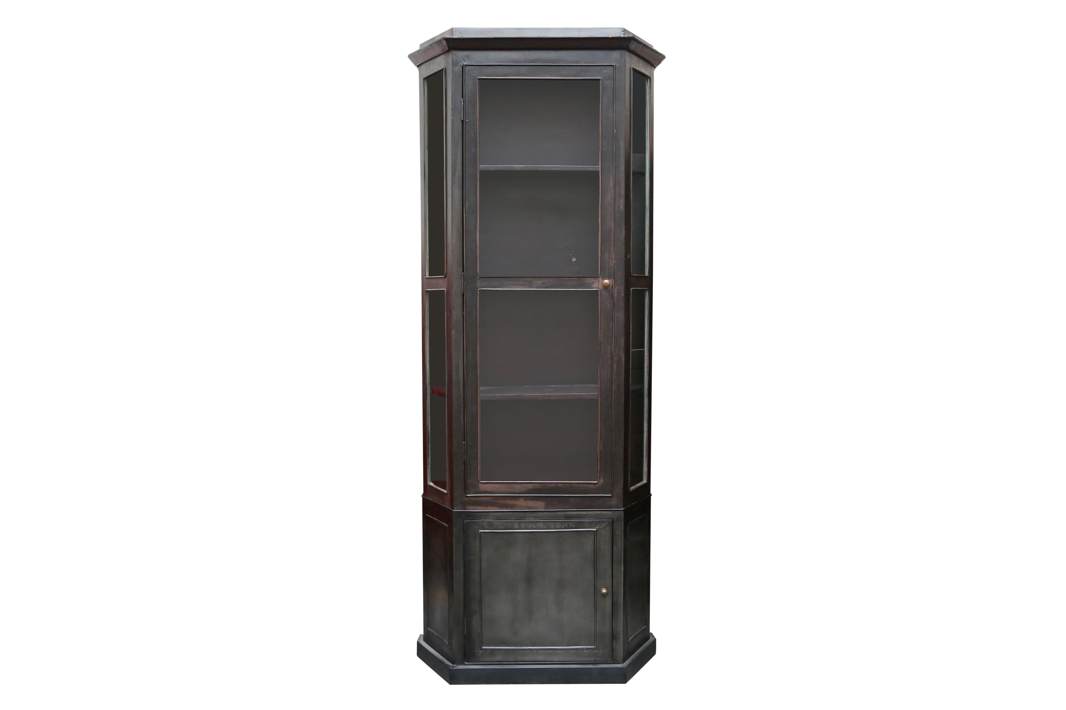 Lot 232 - AN INDUSTRIAL STYLE DISPLAY CABINET ON STAND