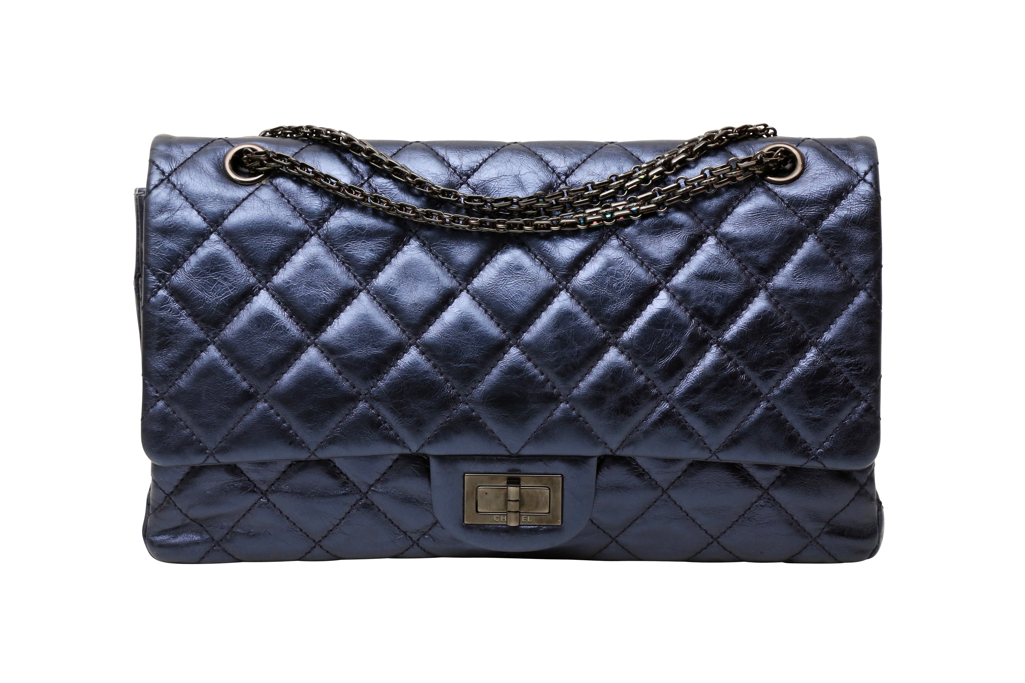 Lot 165 - Chanel Metallic Blue Reissue 2.55 Double