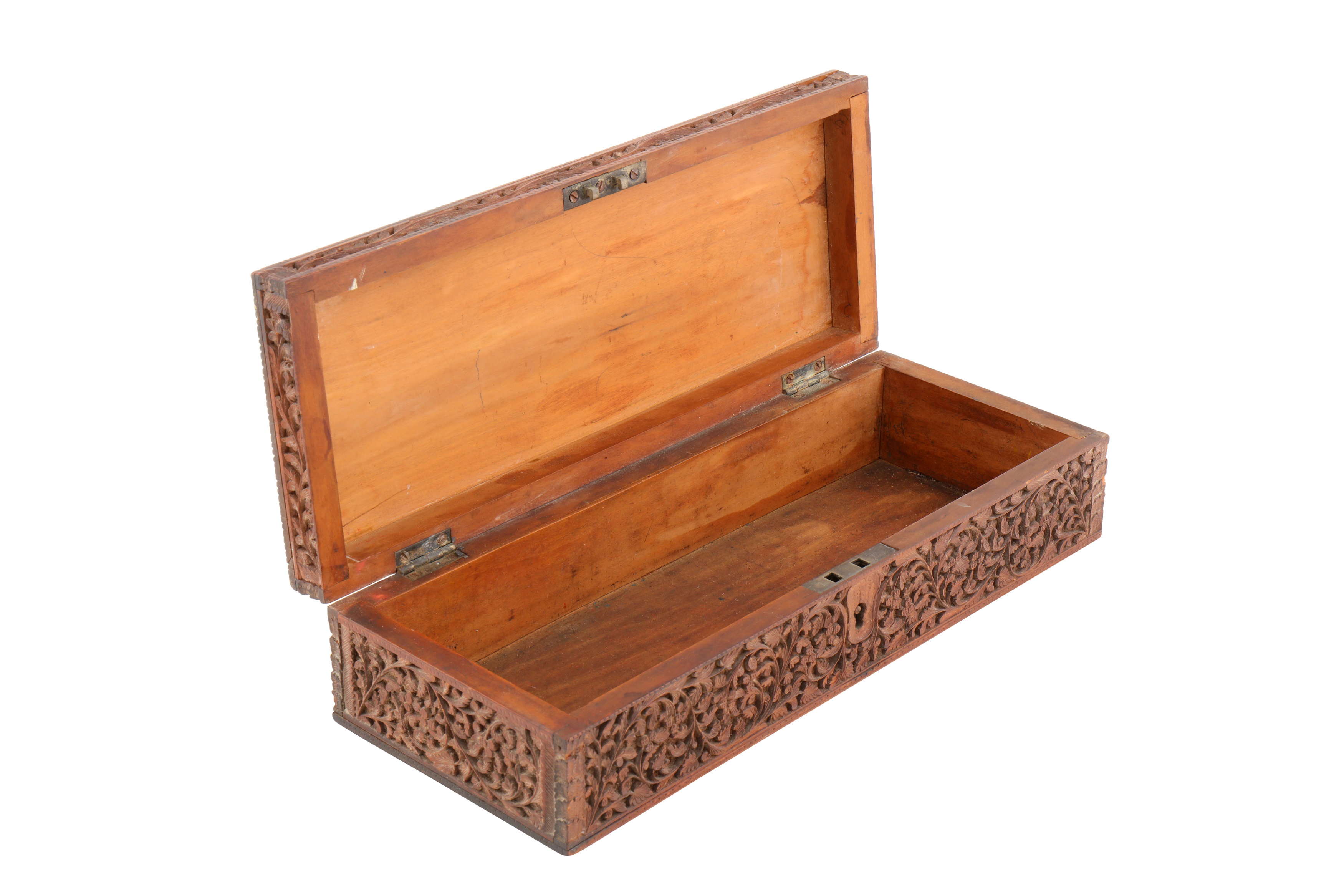 Lot 461 - TWO CARVED SANDALWOOD BOXES WITH HINDU