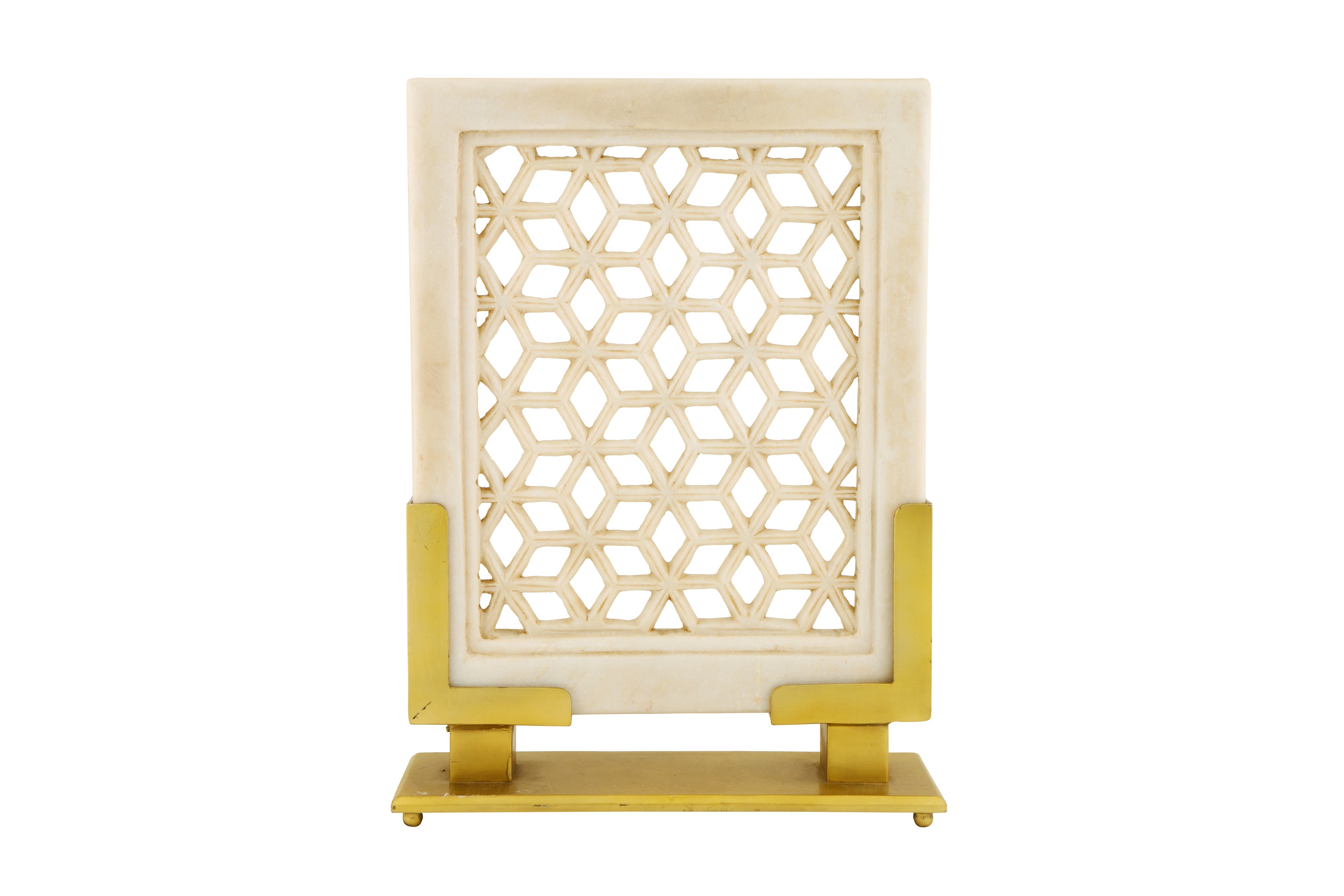 Lot 256 - A MUGHAL-STYLE CARVED OPENWORK MARBLE JALI