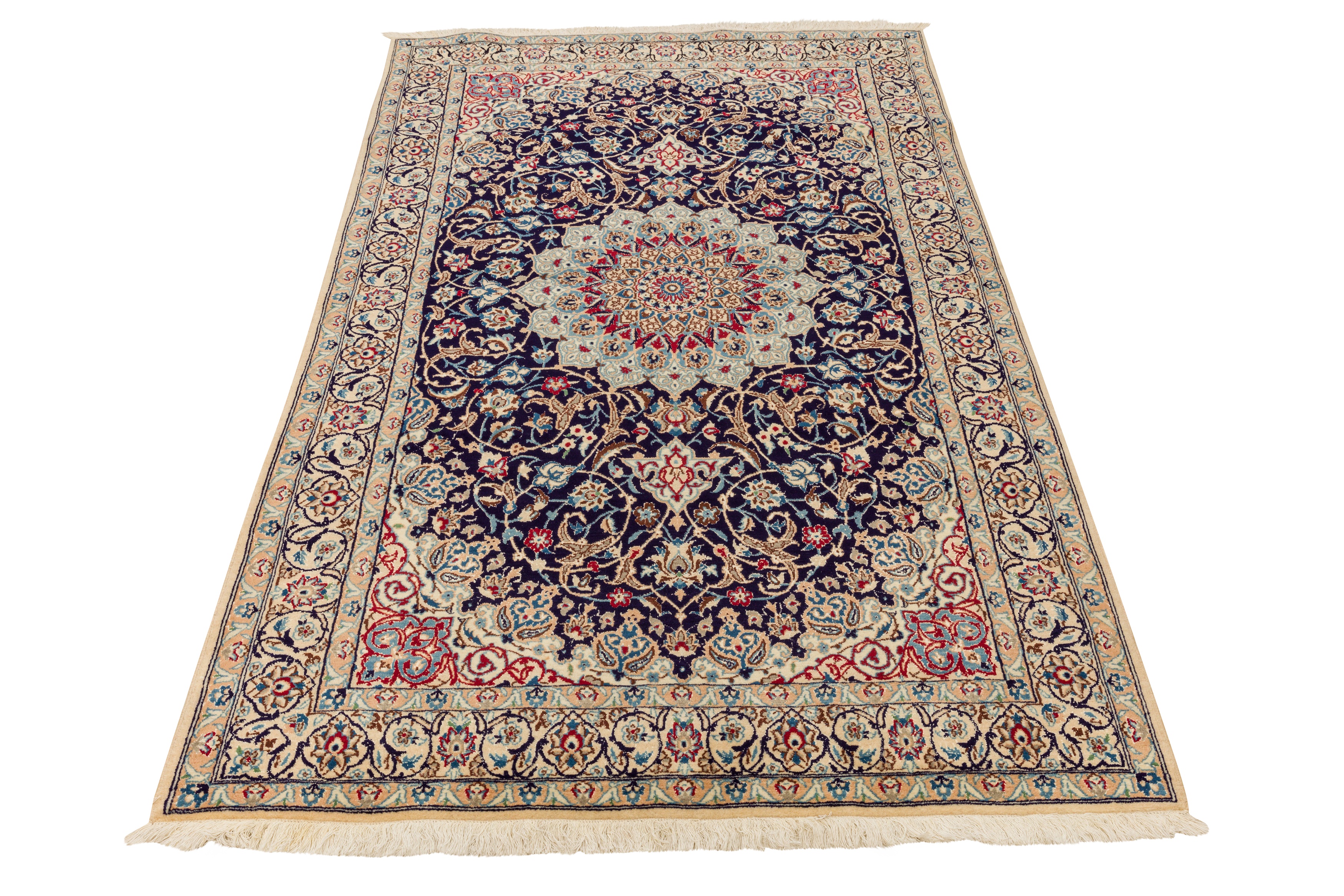 Lot 67 - A FINE PART SILK NAIN RUG, CENTRAL PERSIA