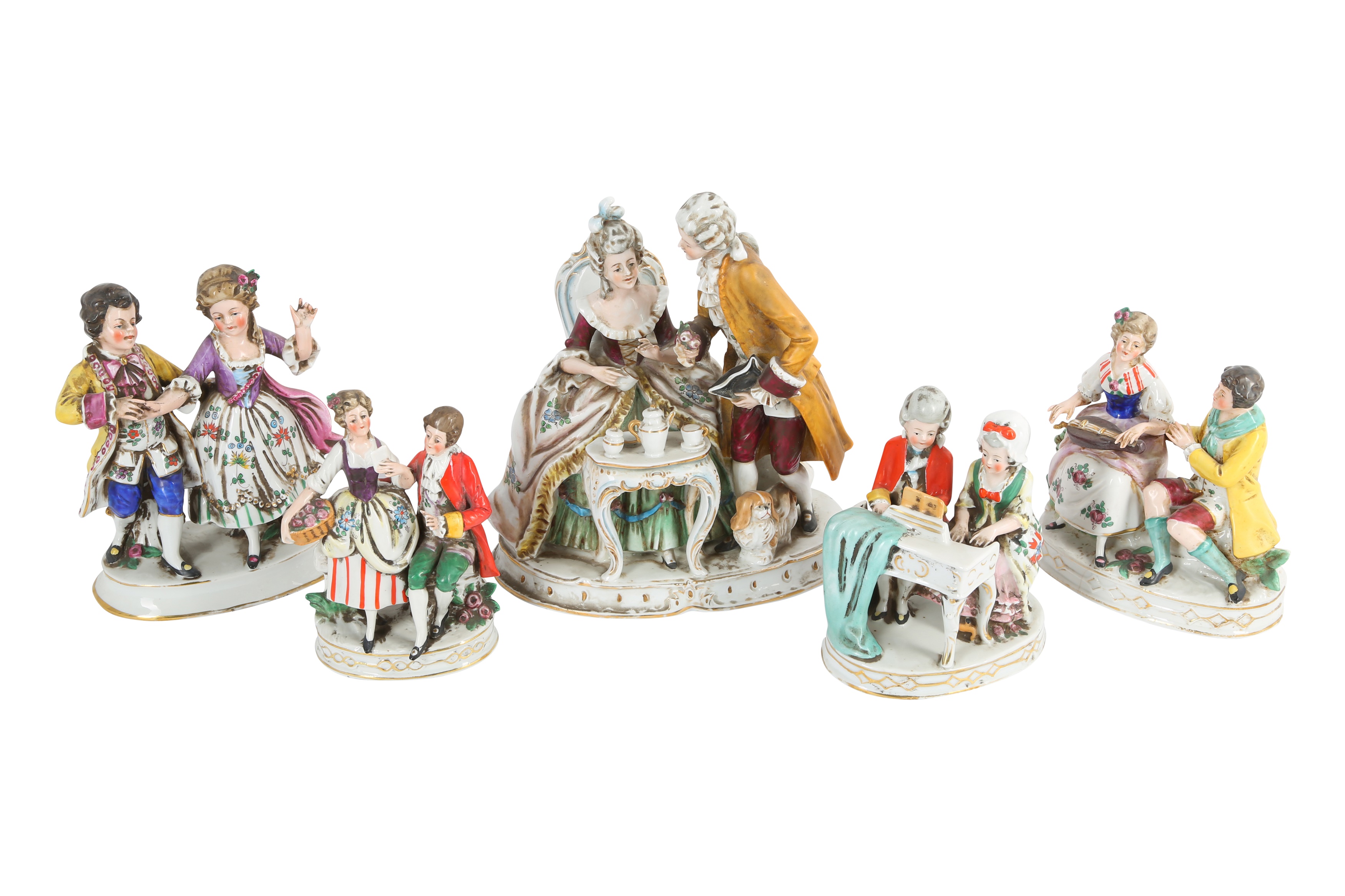 Lot 147 - A GROUP OF FIVE GERMAN SAXE PORCELAIN
