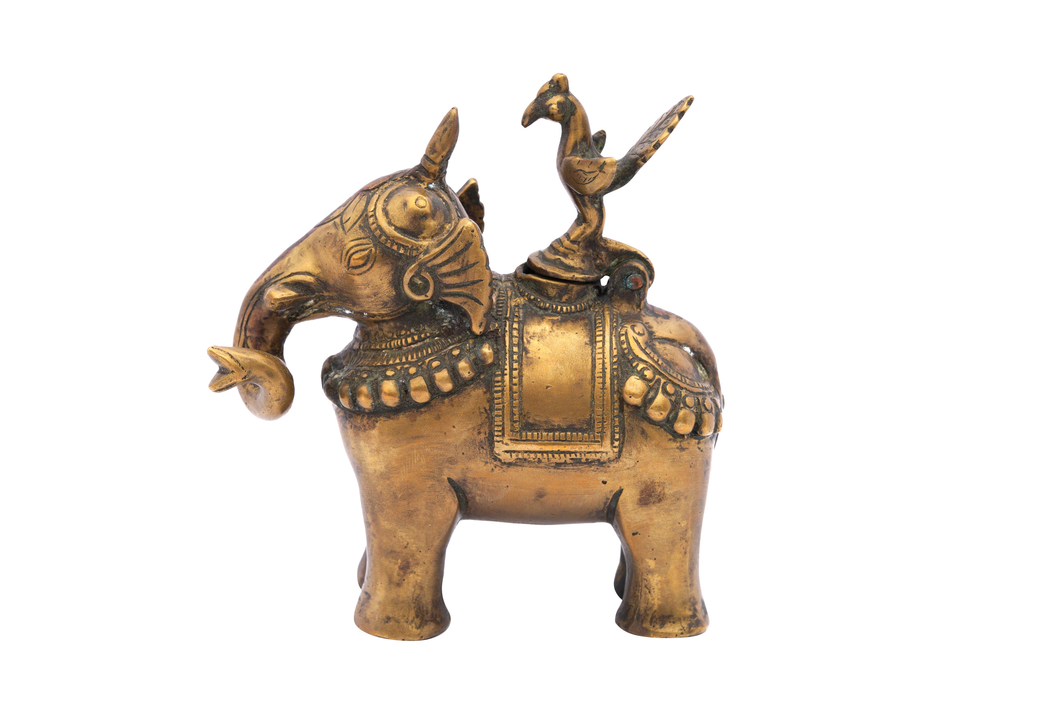 Lot 111 - AN INDIAN BRASS ELEPHANT-SHAPED CONTAINER