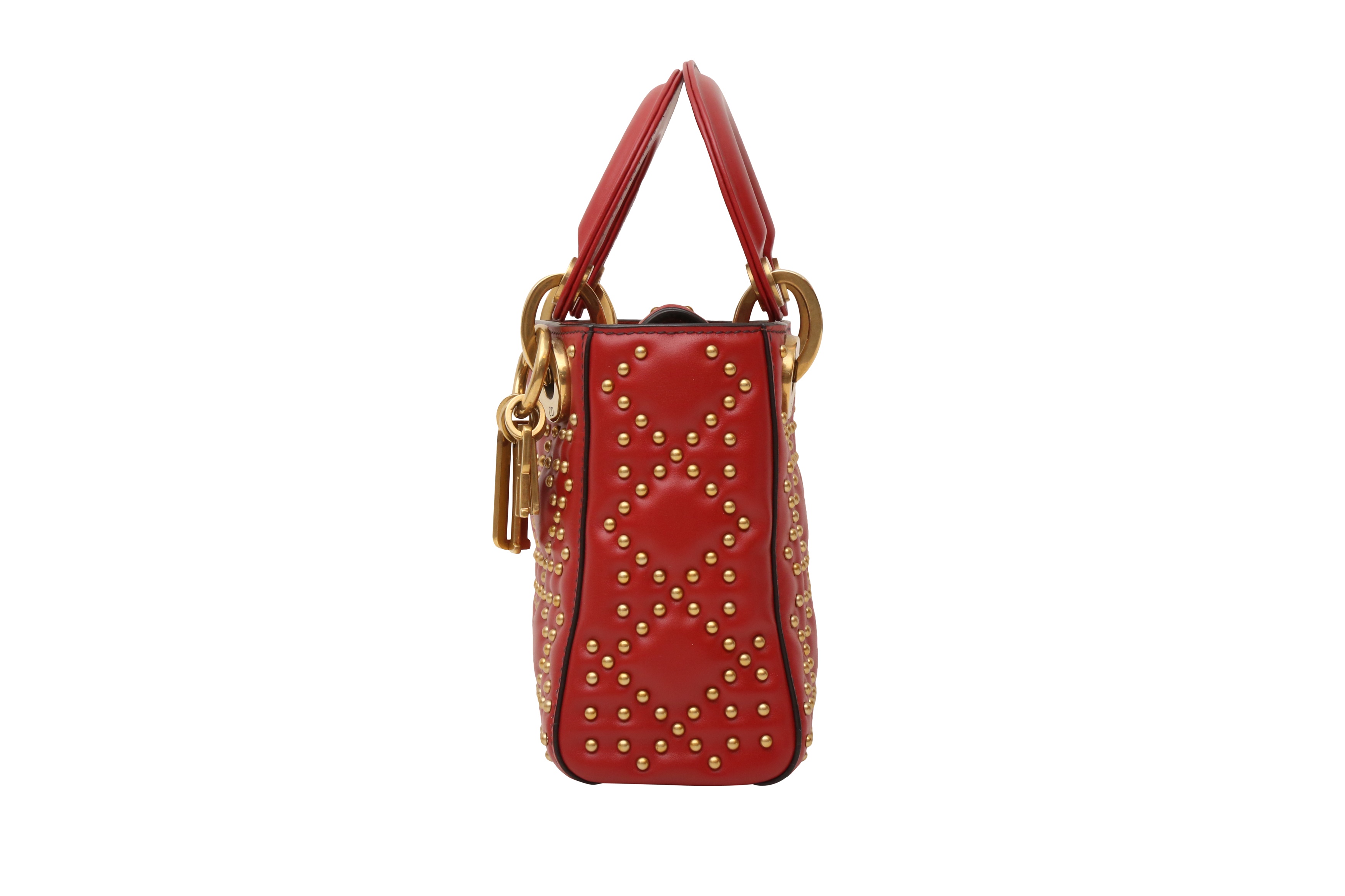 Lot 75 - Christian Dior Red Stud Mini Lady Dior Bag