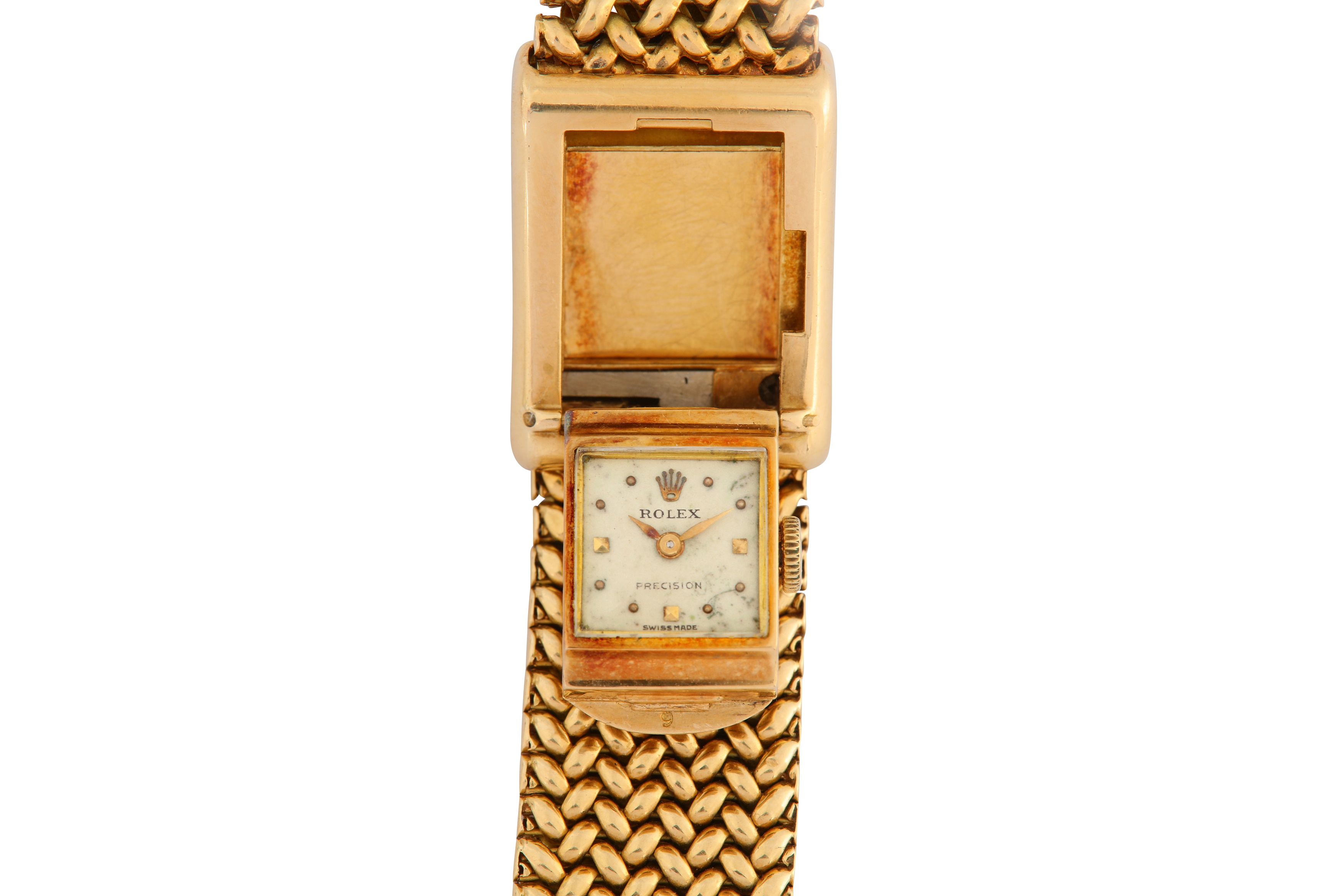 Lot 68 - A RARE 18K GOLD ROLEX BRACELET WATCH WITH