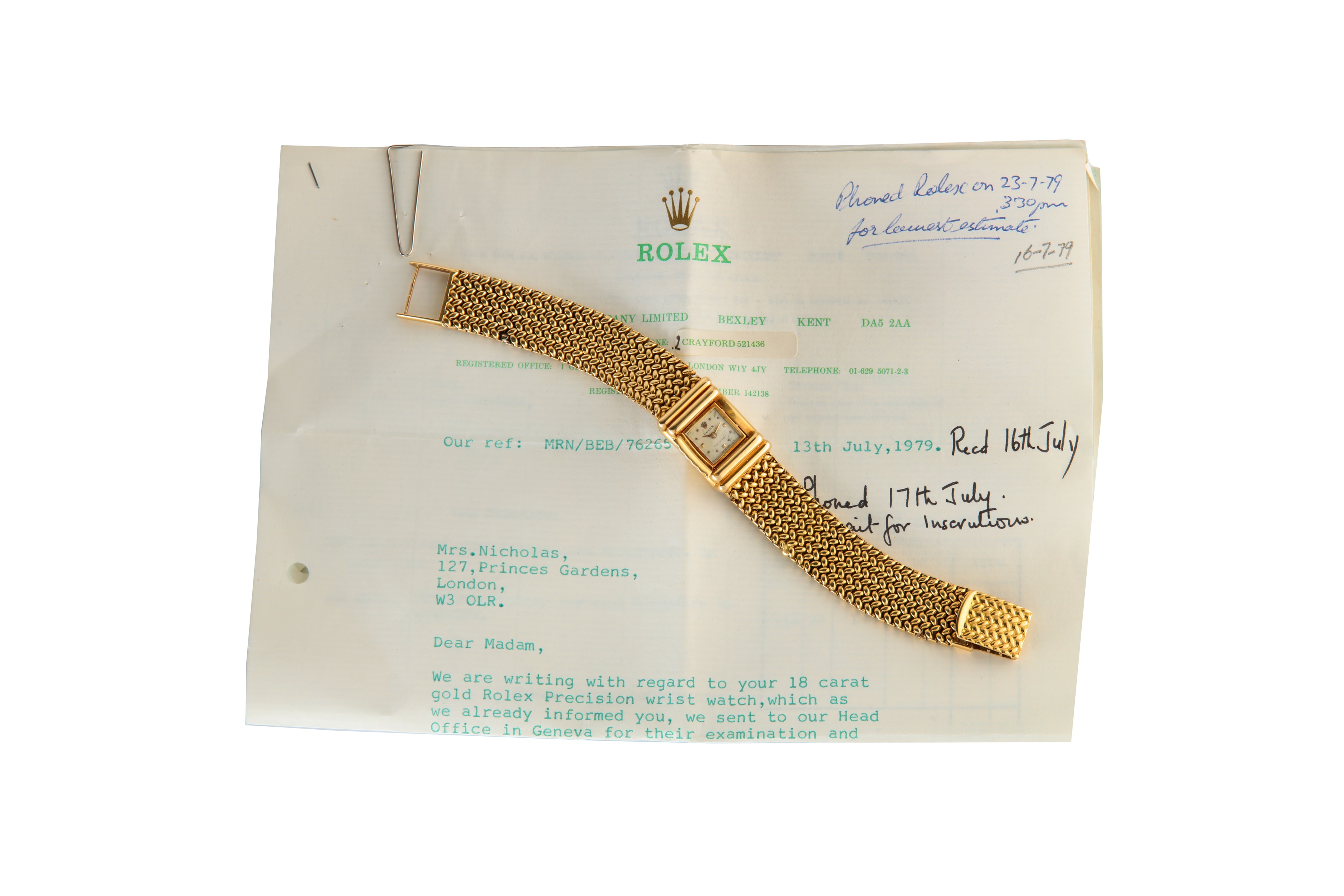 Lot 68 - A RARE 18K GOLD ROLEX BRACELET WATCH WITH