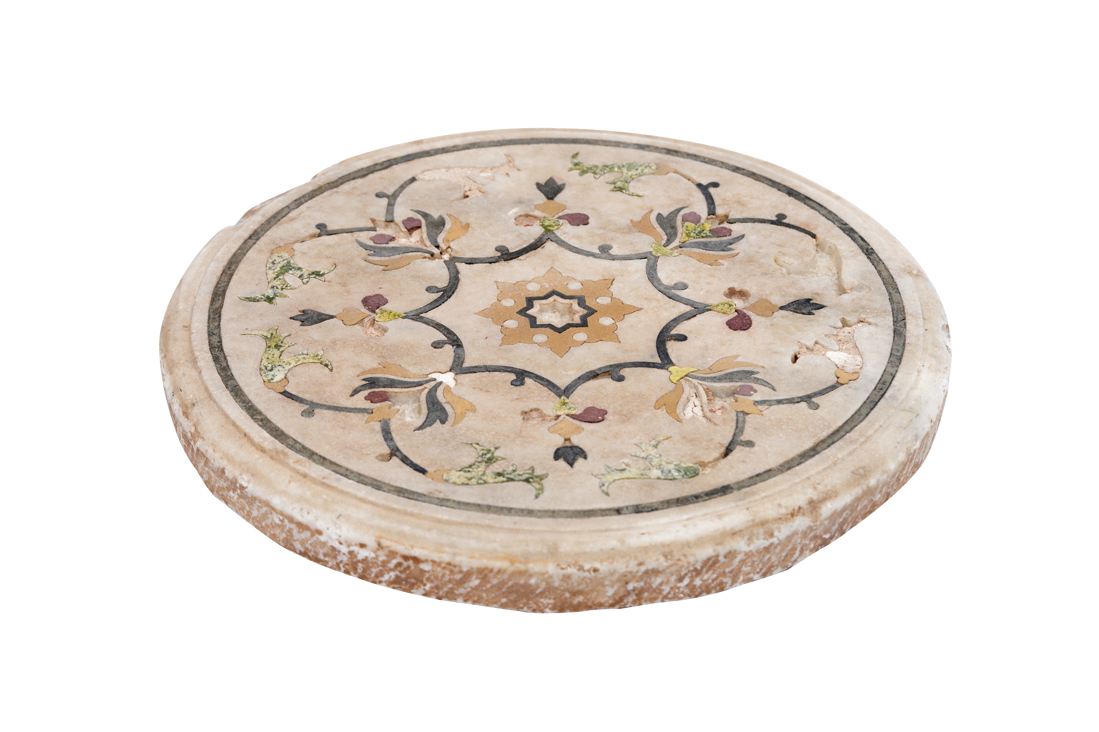 Lot 268 - A MUGHAL PIETRA DURA WHITE MARBLE