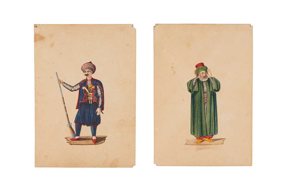 Lot 427 - FIVE GOUACHE STUDIES OF OTTOMAN FIGURES AND