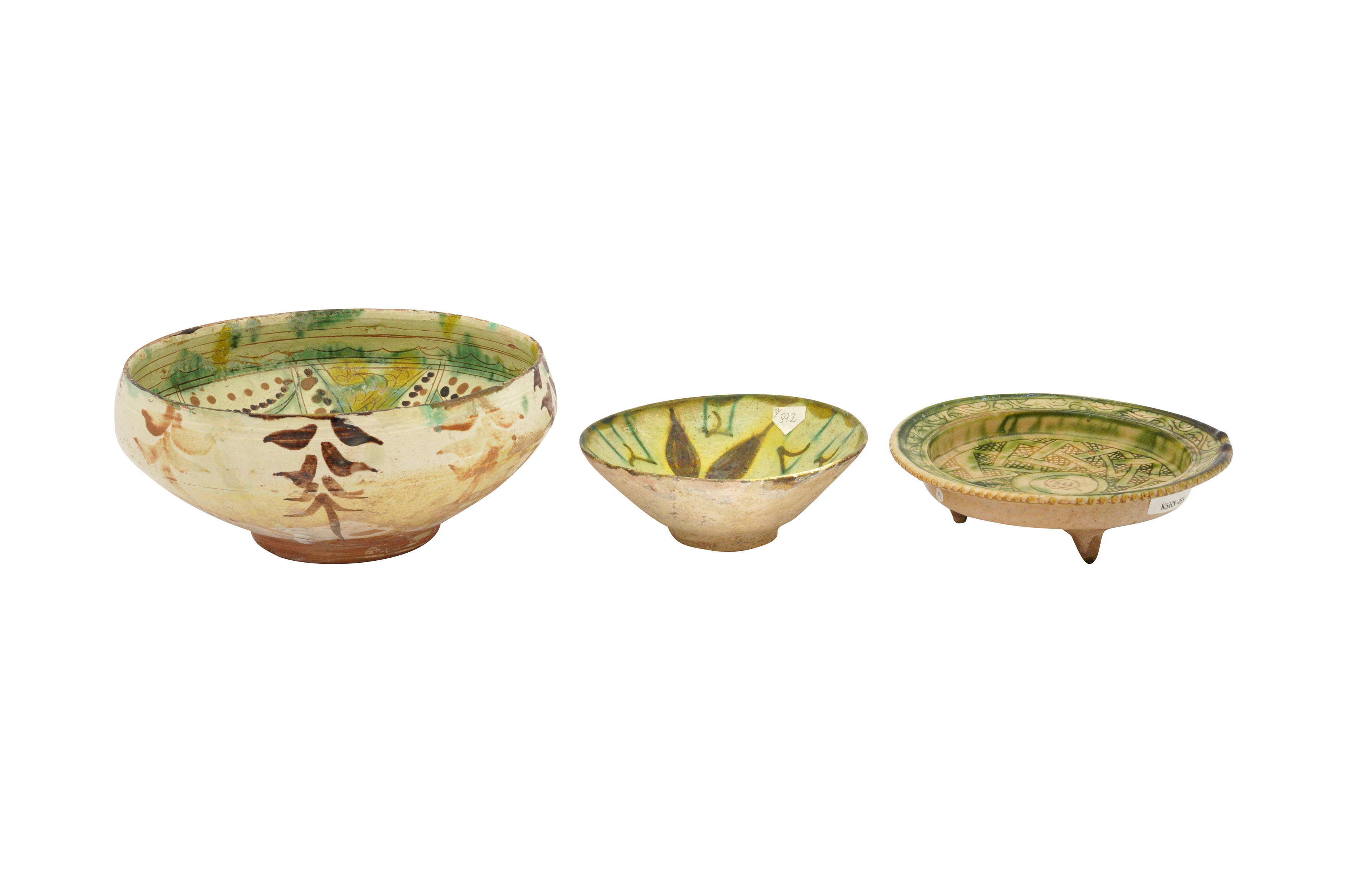 Lot 13 - THREE MEDIEVAL IRANIAN GREEN-SPLASHED POTTERY