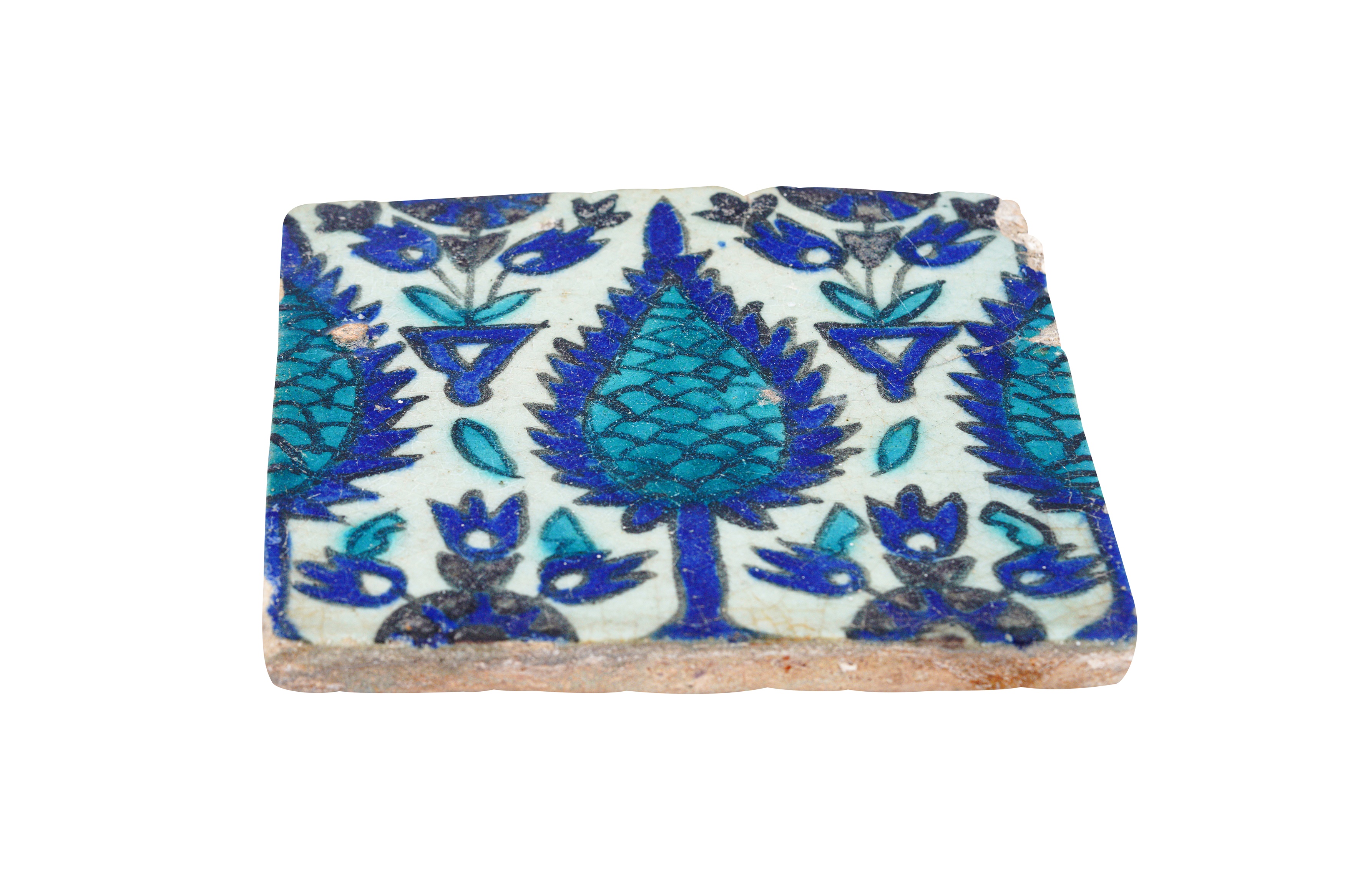 Lot 394 - AN OTTOMAN DAMASCUS POTTERY TILE