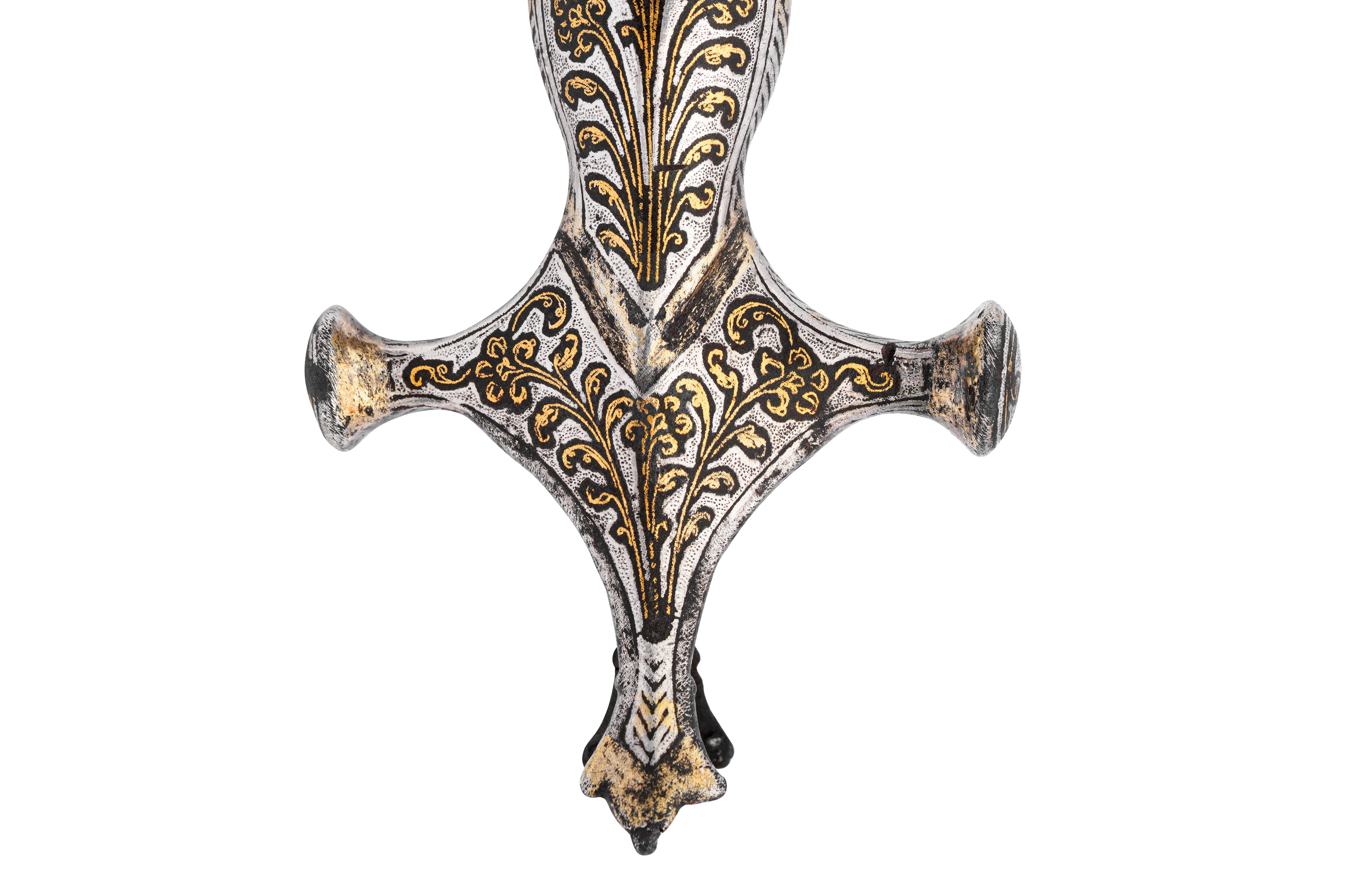 Lot 211 - AN INDIAN SILVER AND GOLD-INLAID (KOFTGARI)