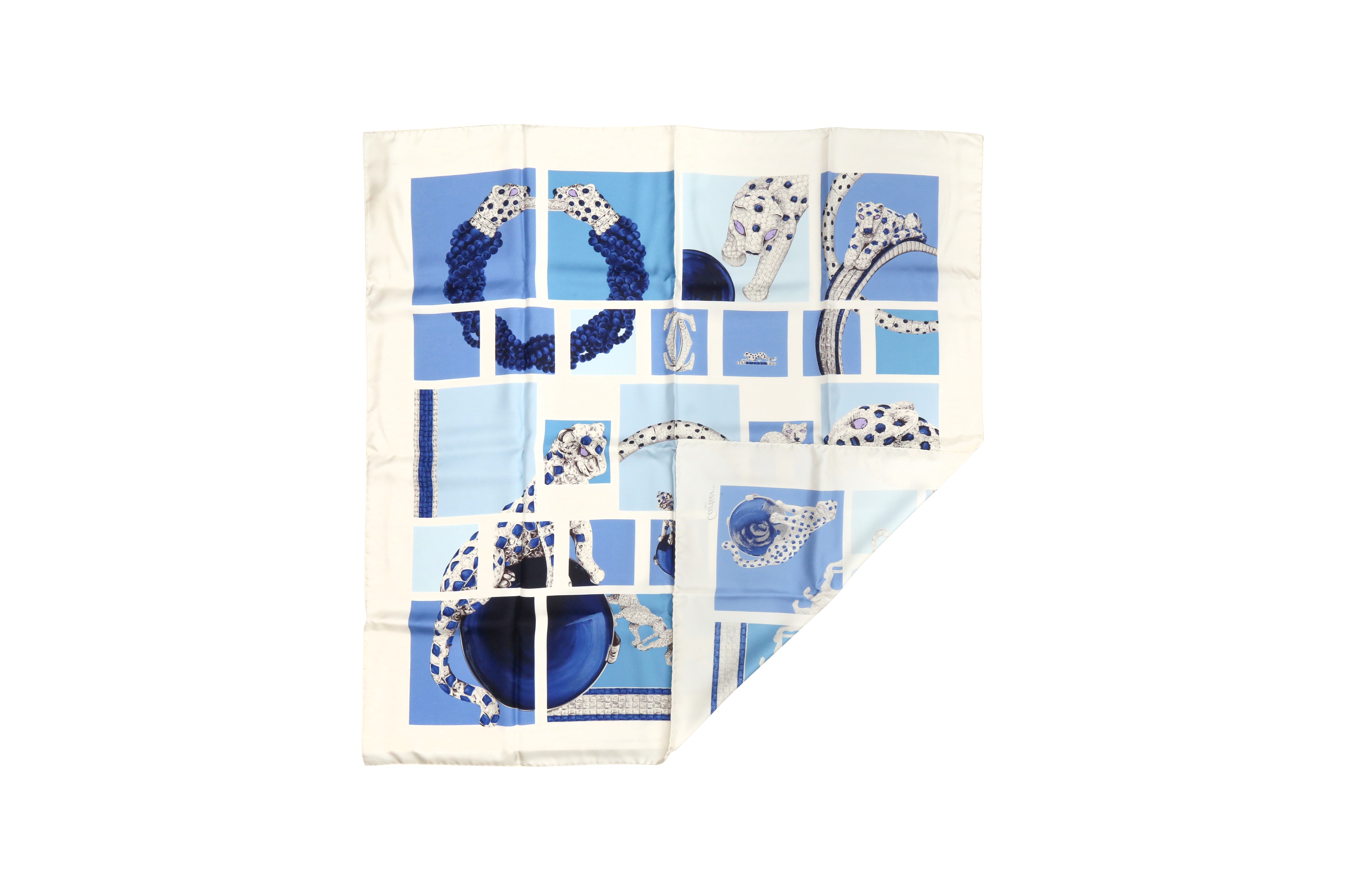 Lot 163 - Cartier Jewelled Panther Print Silk Scarf