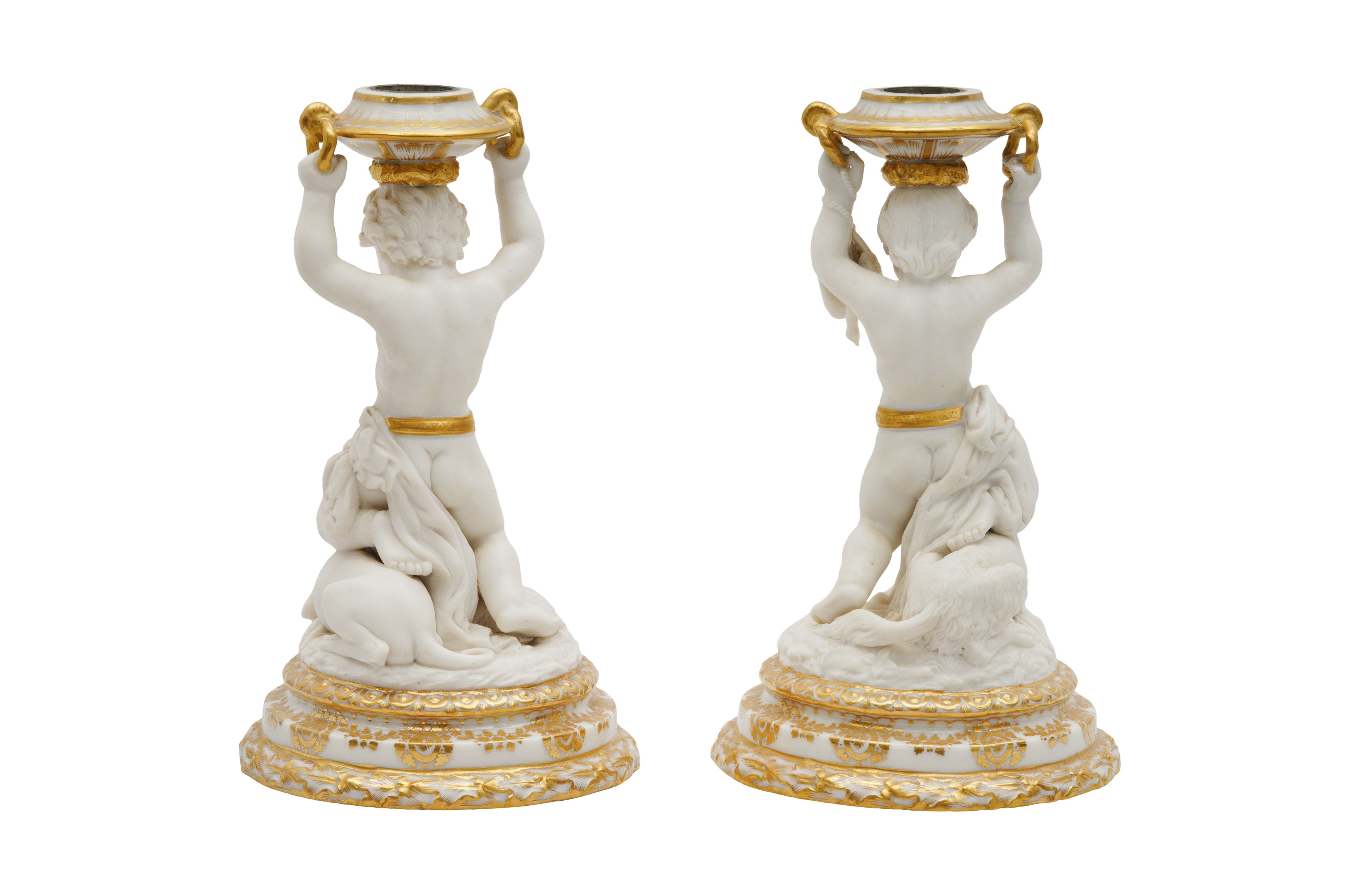 Lot 132 - A PAIR OF PORCELAIN FIGURAL CANDLESTICKS,