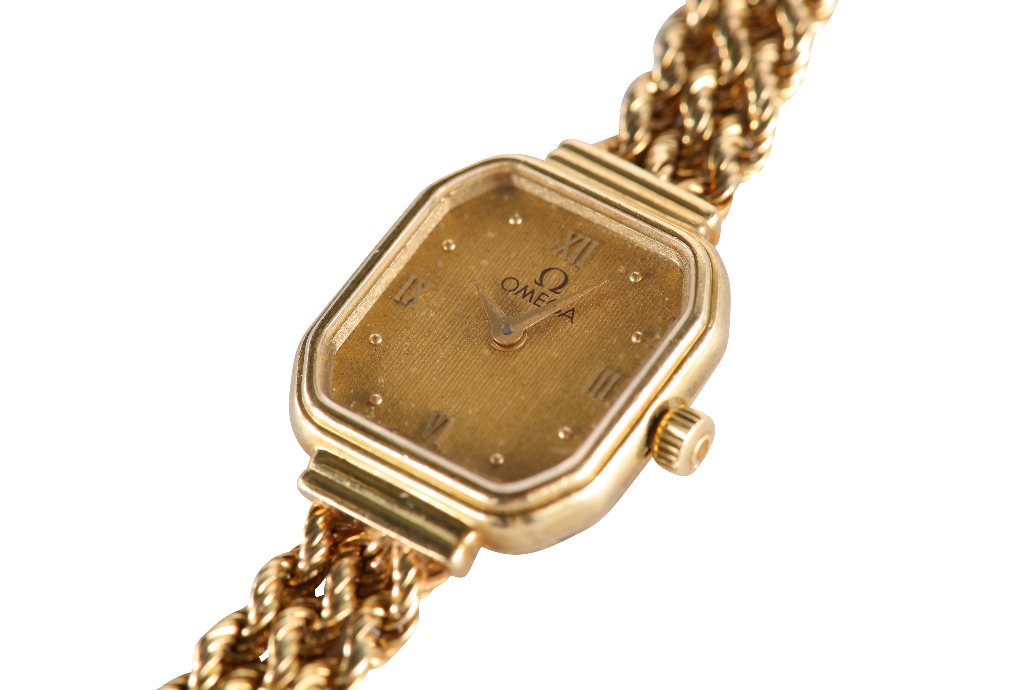 Lot 429 - A 9CT GOLD OMEGA LADIES COCKTAIL WATCH,