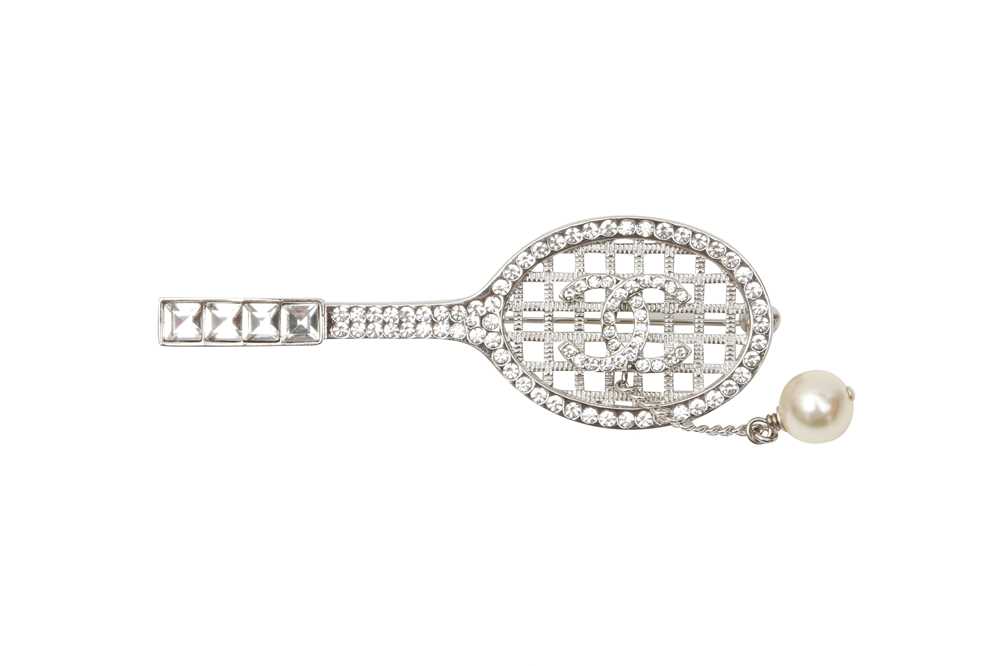 Lot 499 - Chanel Crystal CC Tennis Racket Pin Brooch