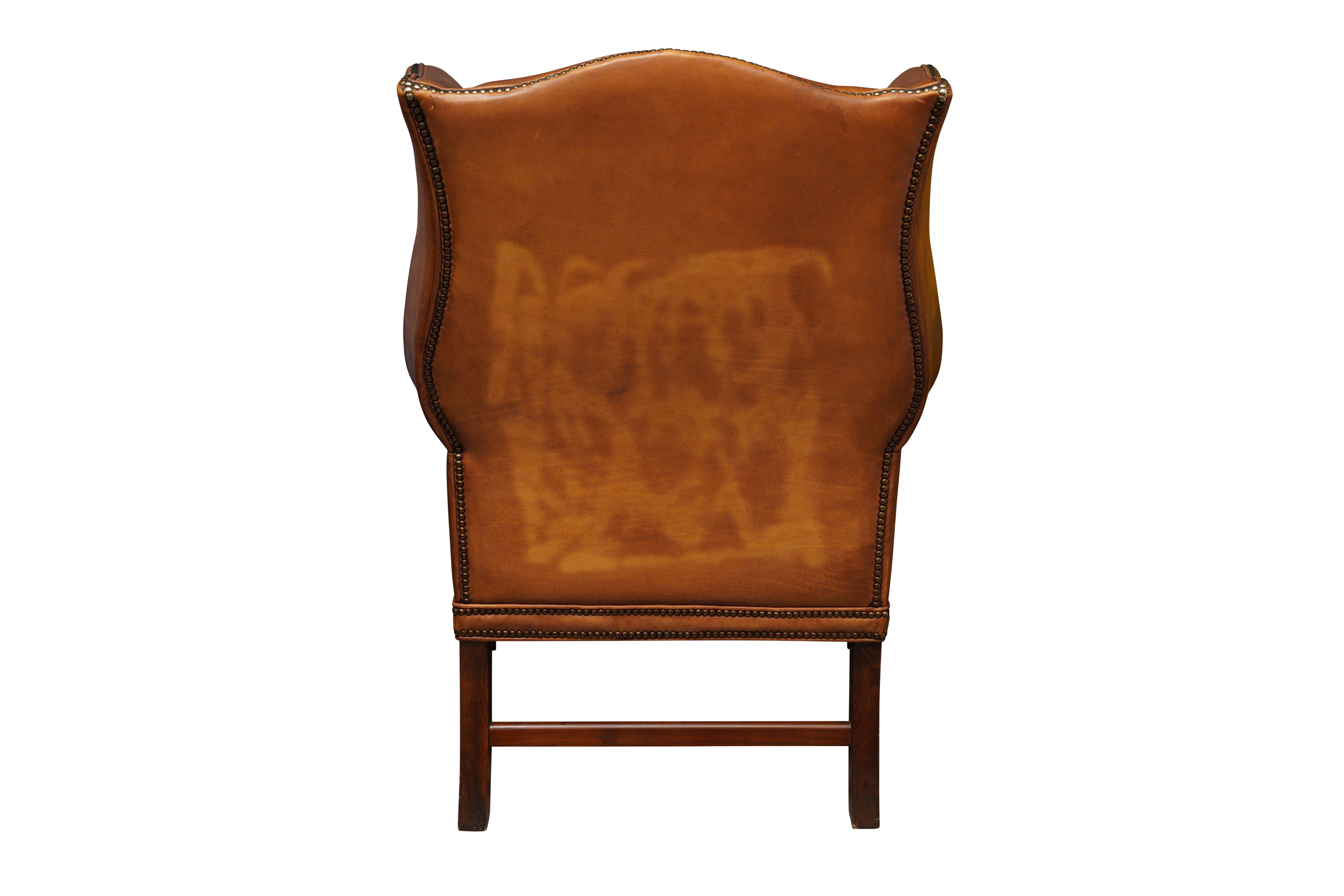 Lot 369 - A GEORGIAN STYLE TAN LEATHER WINGBACK
