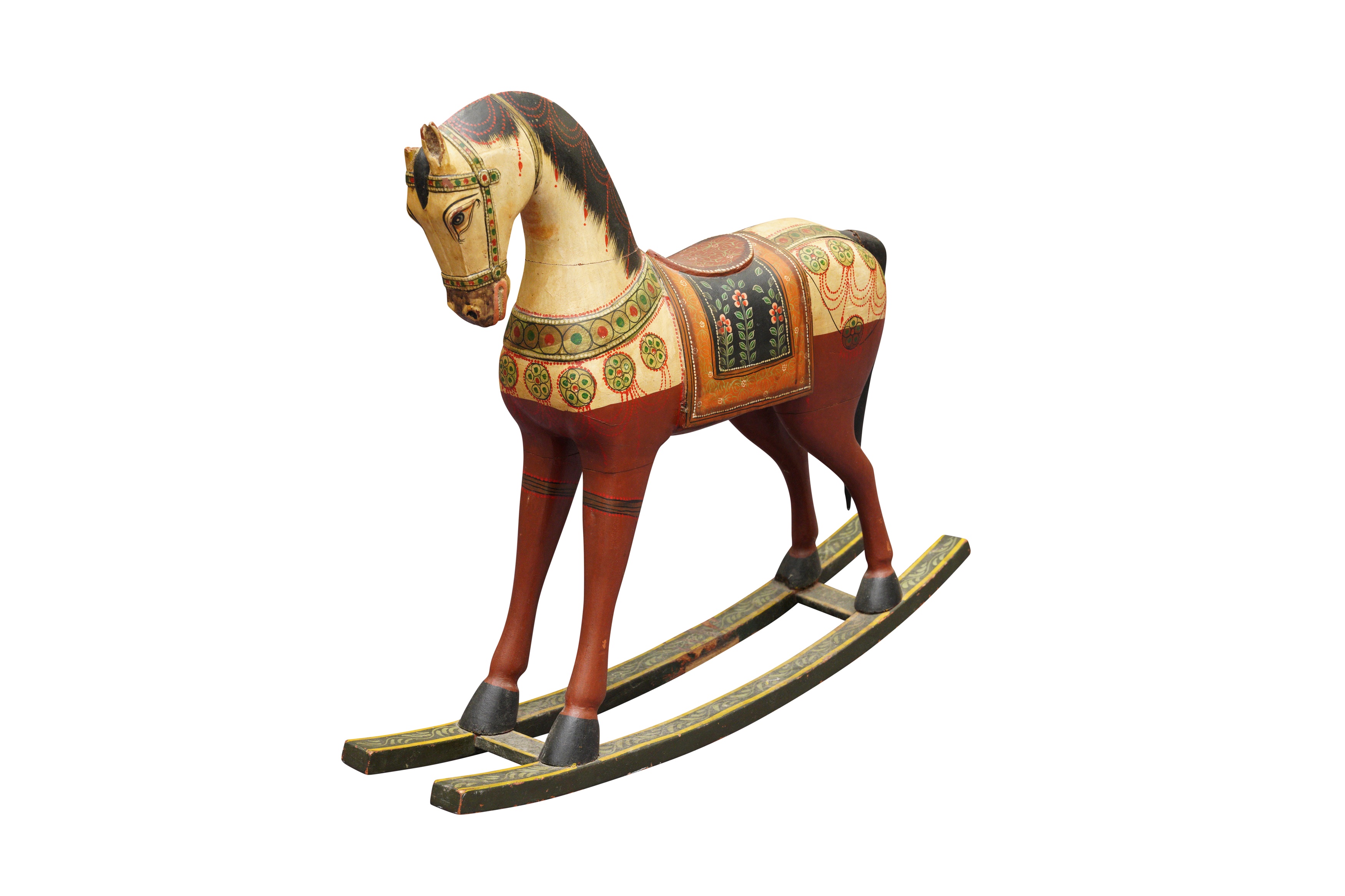 Lot 334 - AN INDIAN PAINTED WOOD ROCKING HORSE OF
