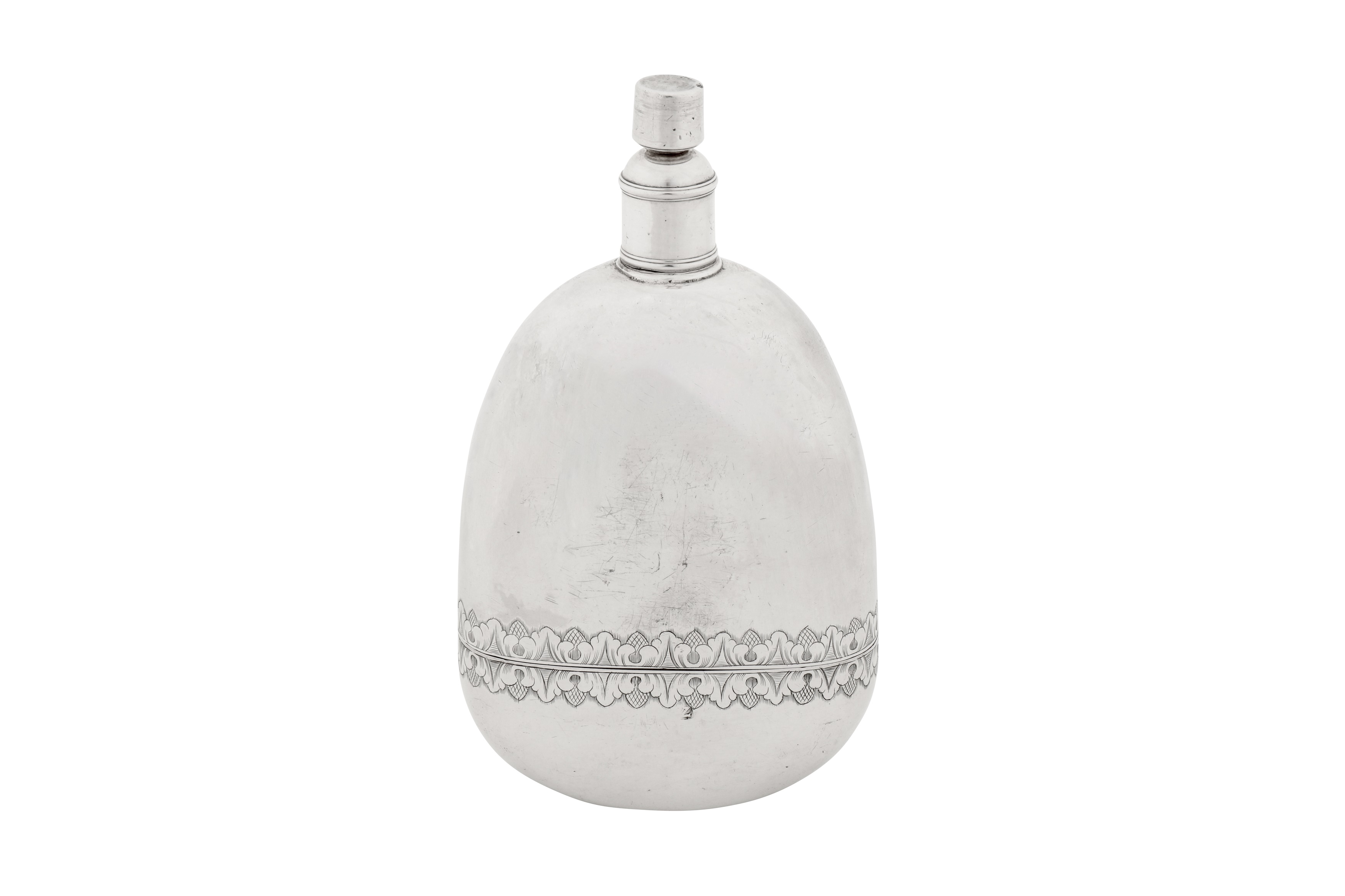 Lot 477 - A rare Queen Anne silver spirit flask,