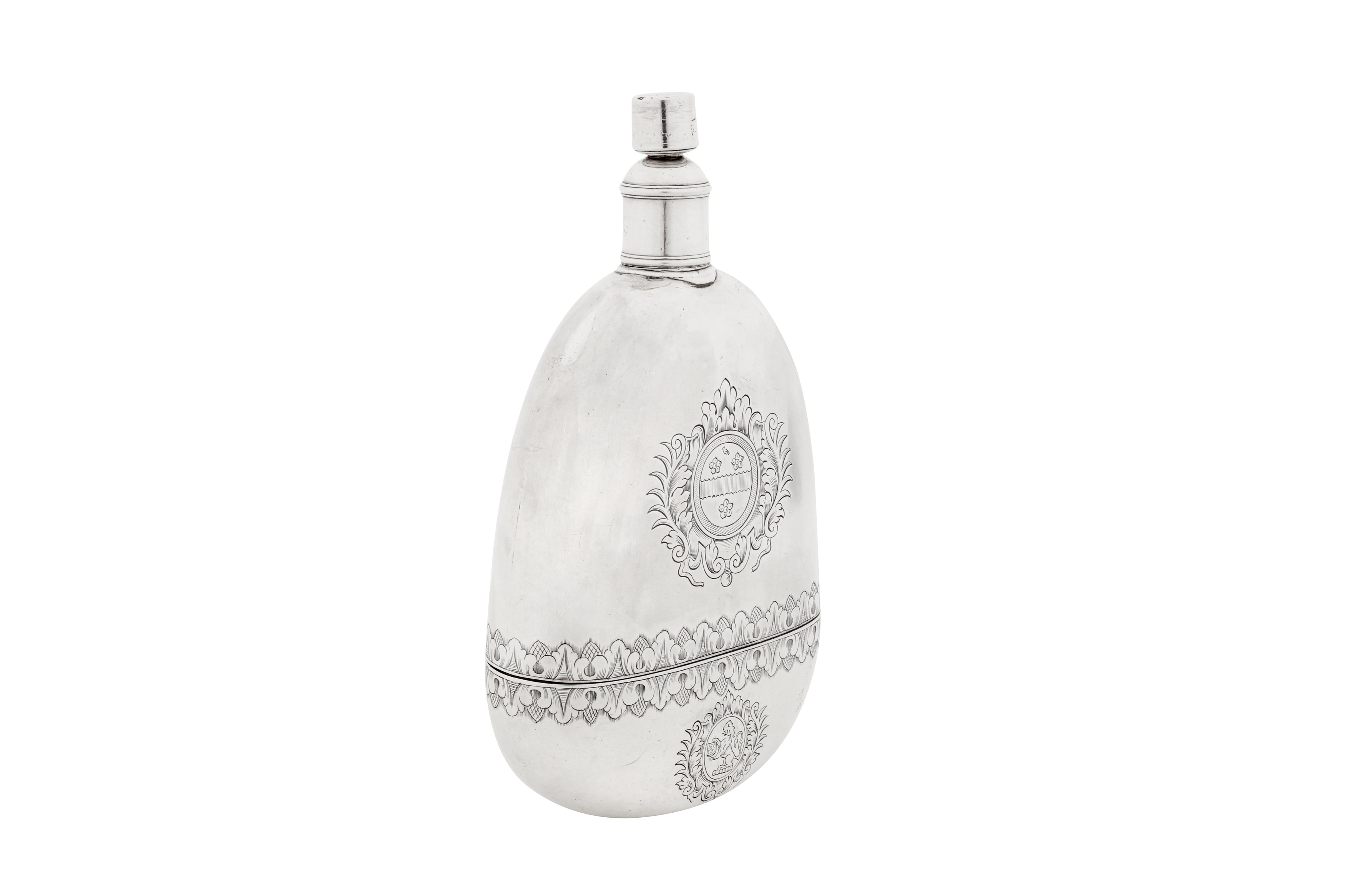 Lot 477 - A rare Queen Anne silver spirit flask,