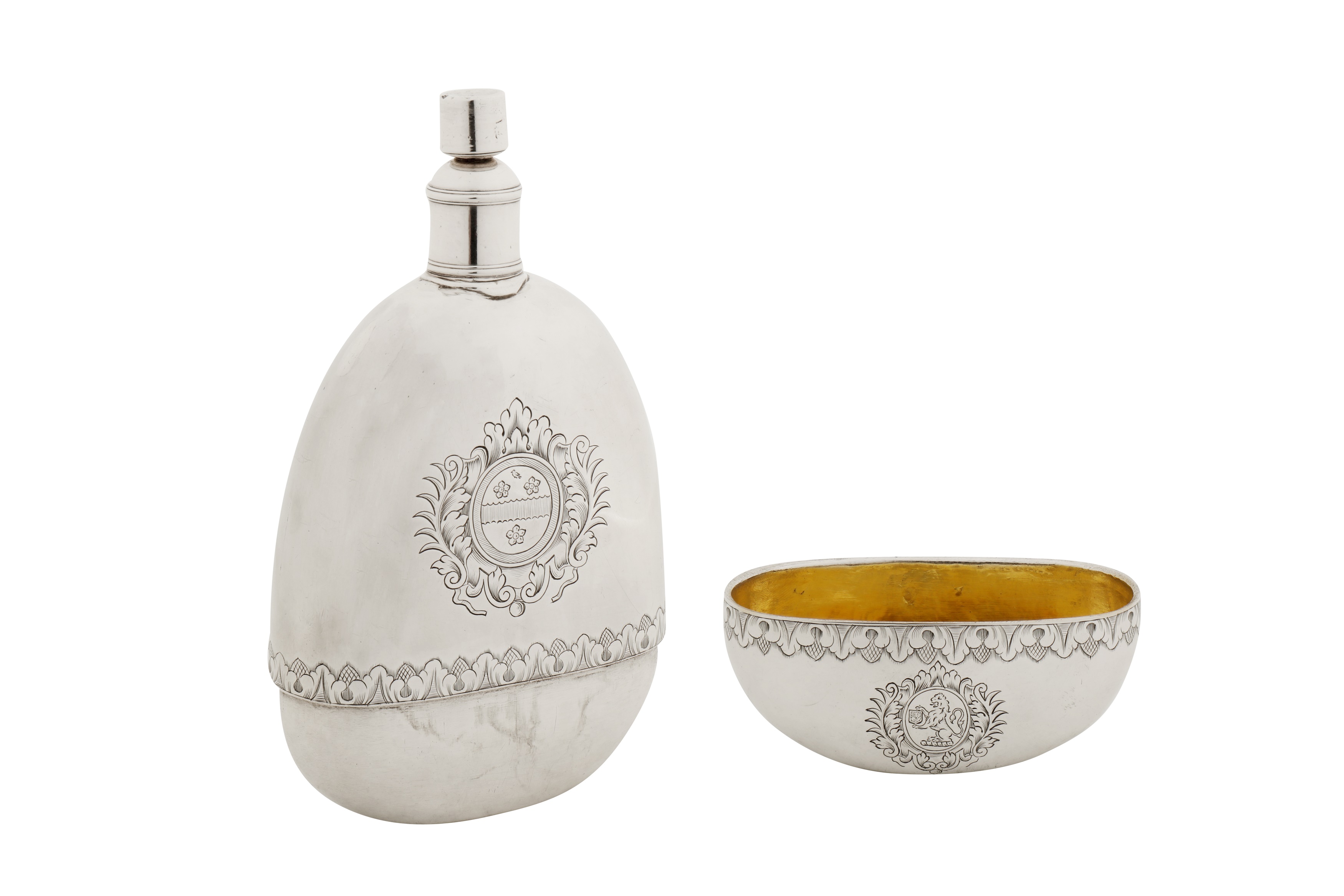 Lot 477 - A rare Queen Anne silver spirit flask,