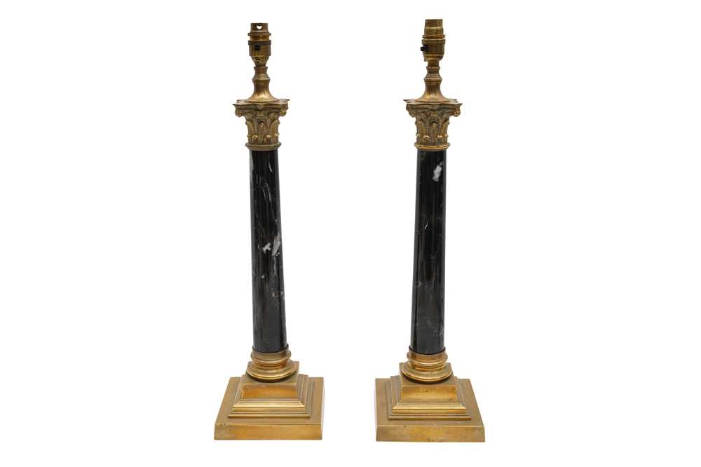 Lot 261 - A PAIR OF GILT METAL AND MARBLE CORINTHIAN