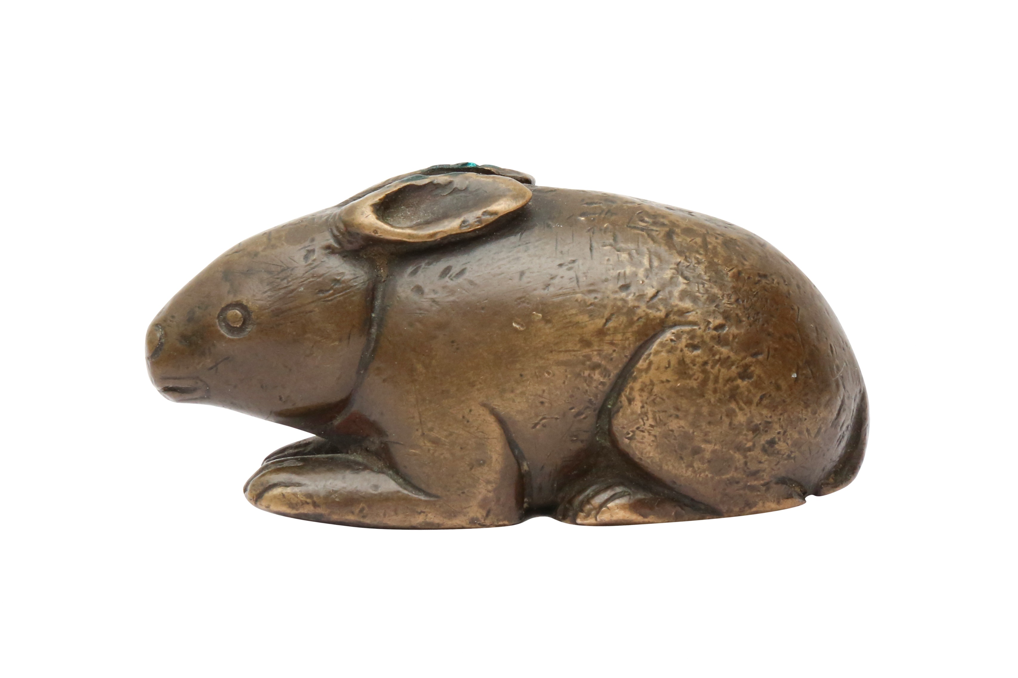 Lot 162 - A CHINESE BRONZE 'RABBIT' SCROLL WEIGHT