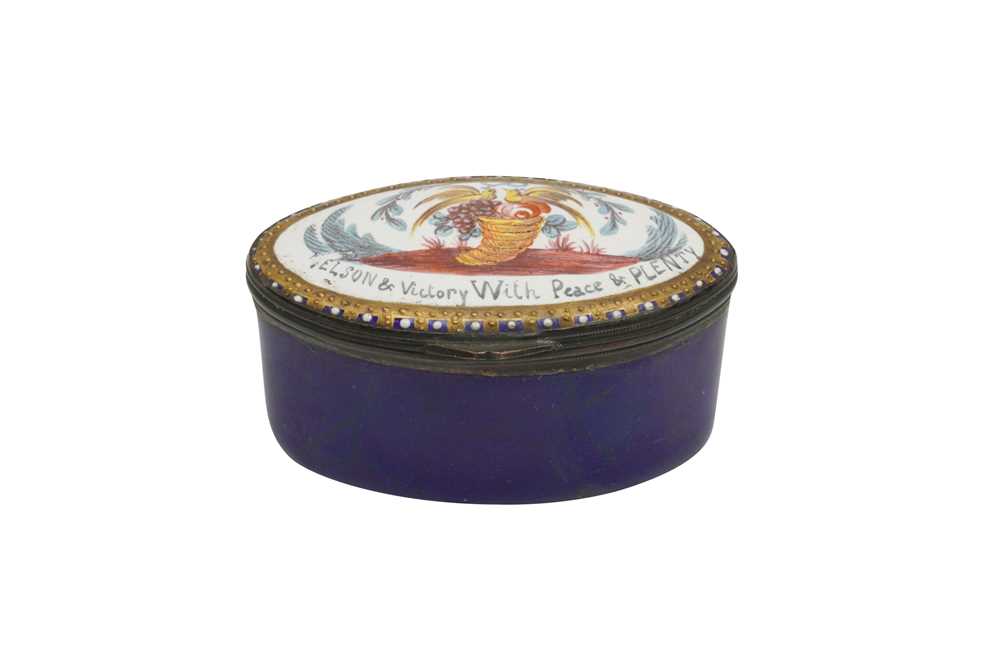 Lot 170 - A BILSTON ENAMEL NELSON PATCH BOX, LATE 18TH