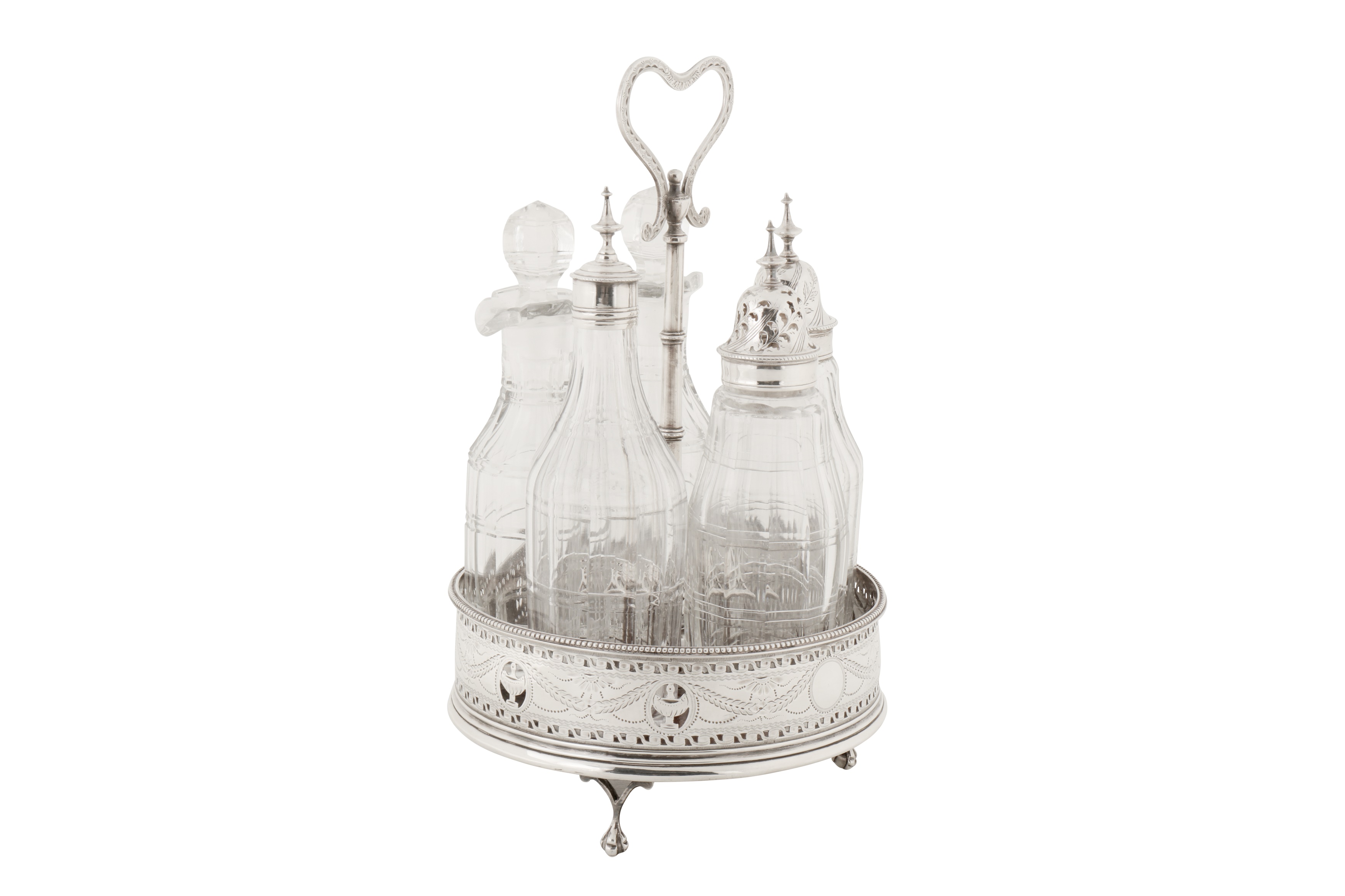 Lot 393 - A George III sterling silver five bottle