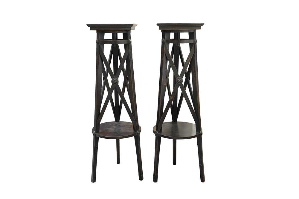 Lot 406 - A PAIR OF EBONISED WOOD SCULPTURE STANDS