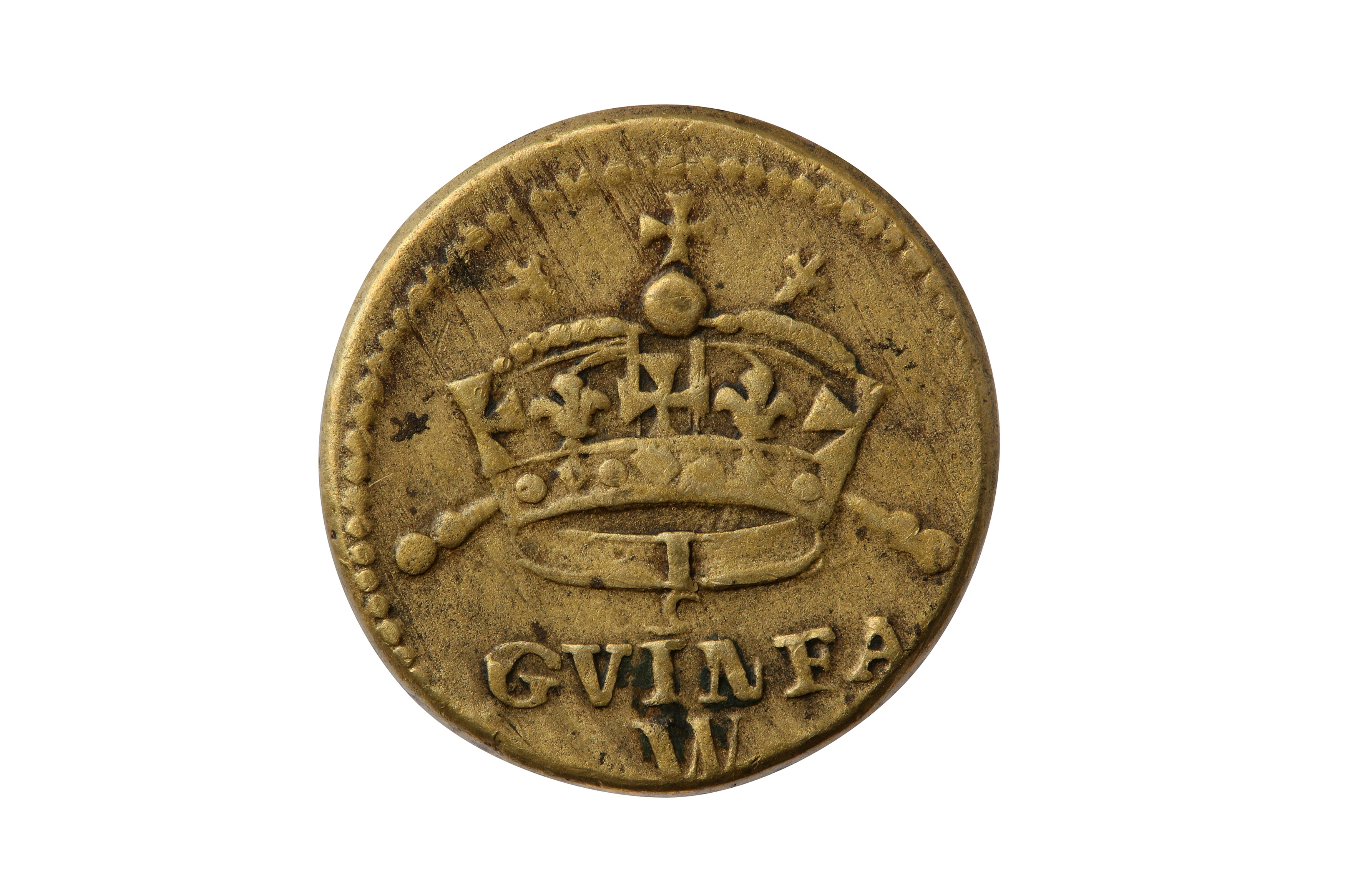 Lot 26 - ANNE (1707 - 1714), BRASS HALF GUINEA COIN