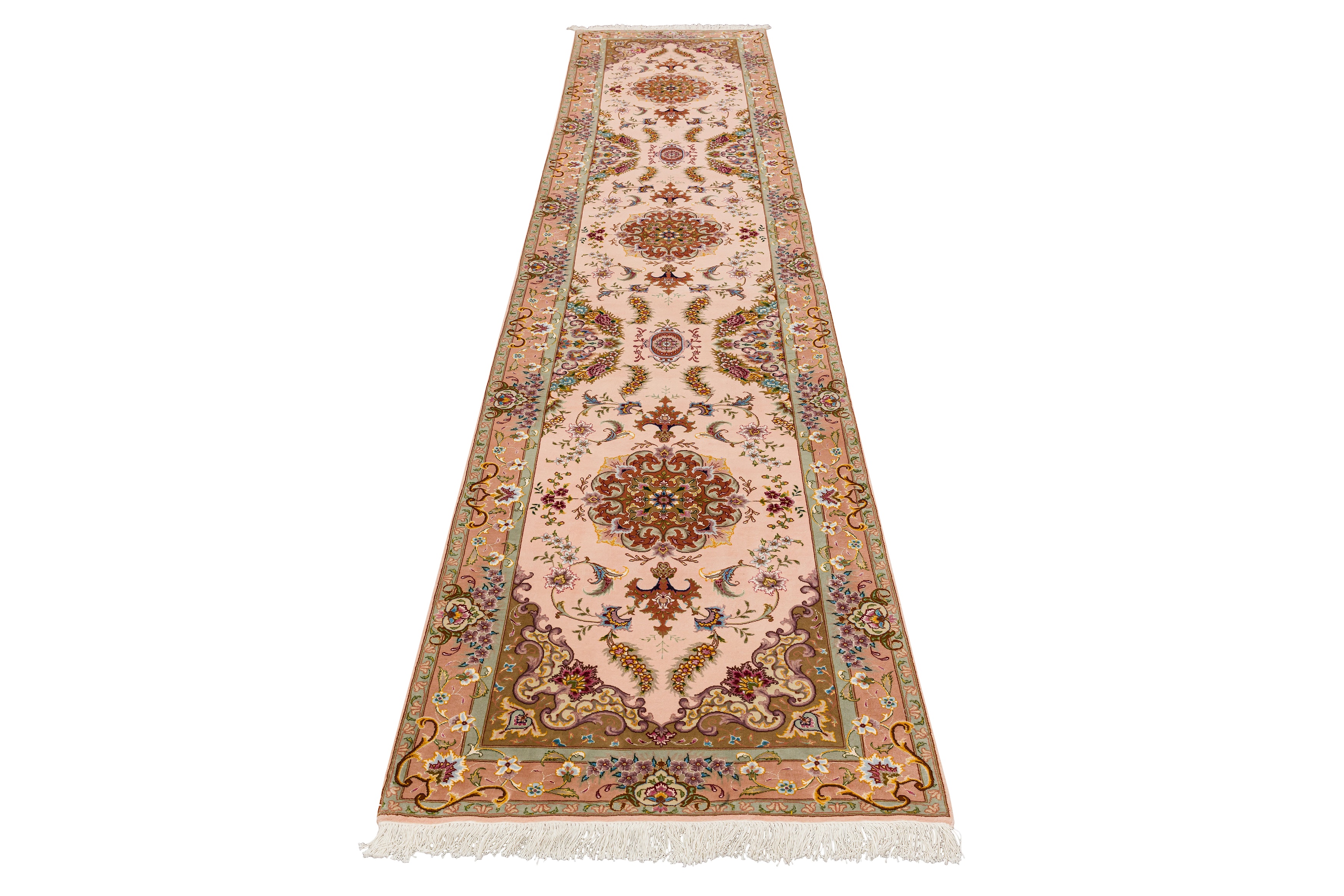 Lot 94 - A VERY FINE PART SILK TABRIZ RUNNER,