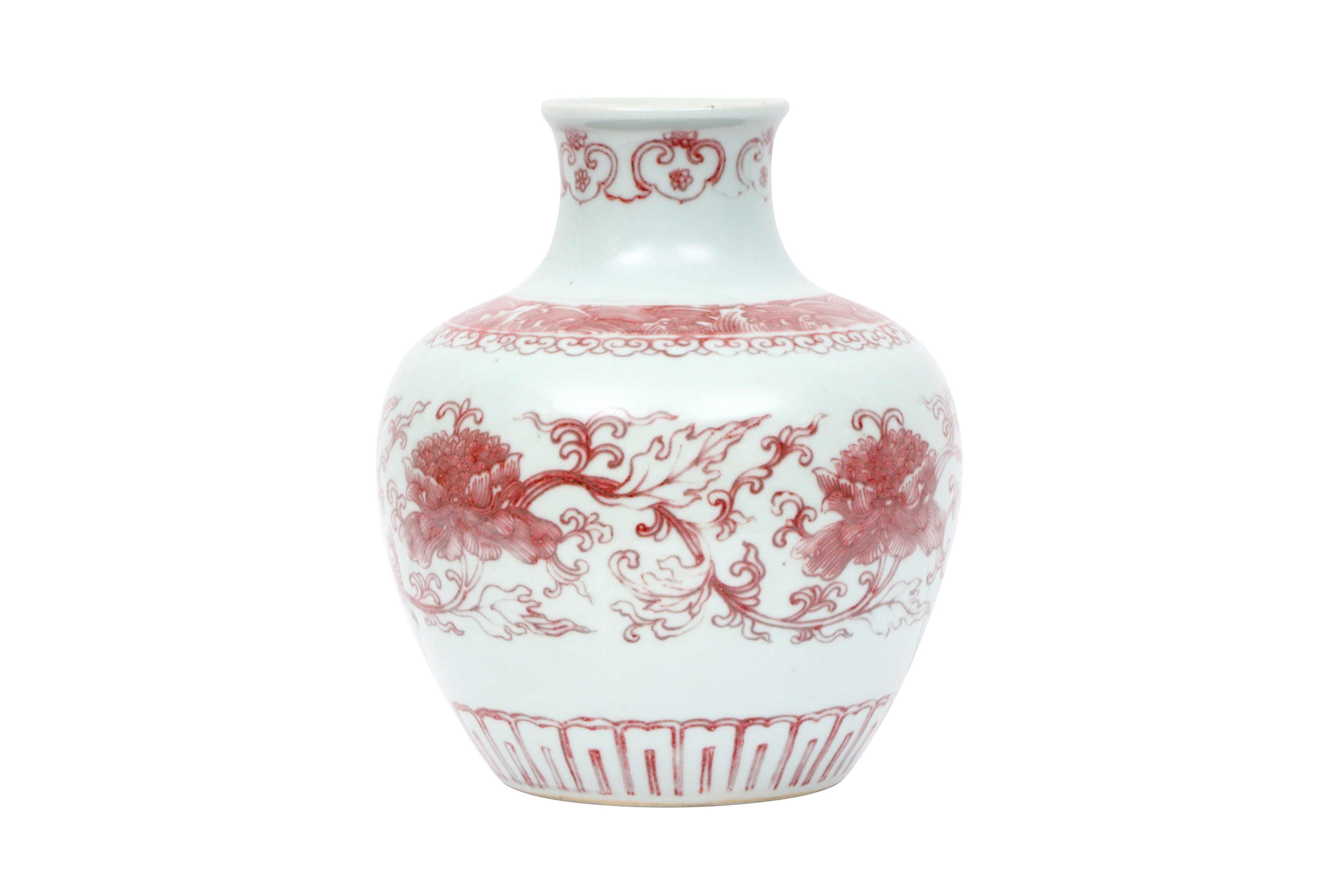 Lot 631 - A CHINESE COPPER-RED 'FLORAL' VASE