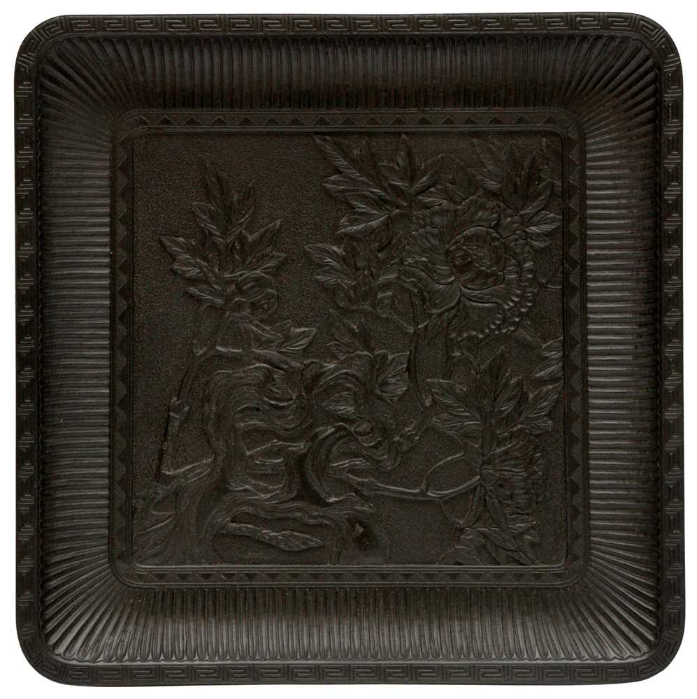 Lot 161 - A CHINESE CAST-IRON INK STONE 'PEONY' TRAY