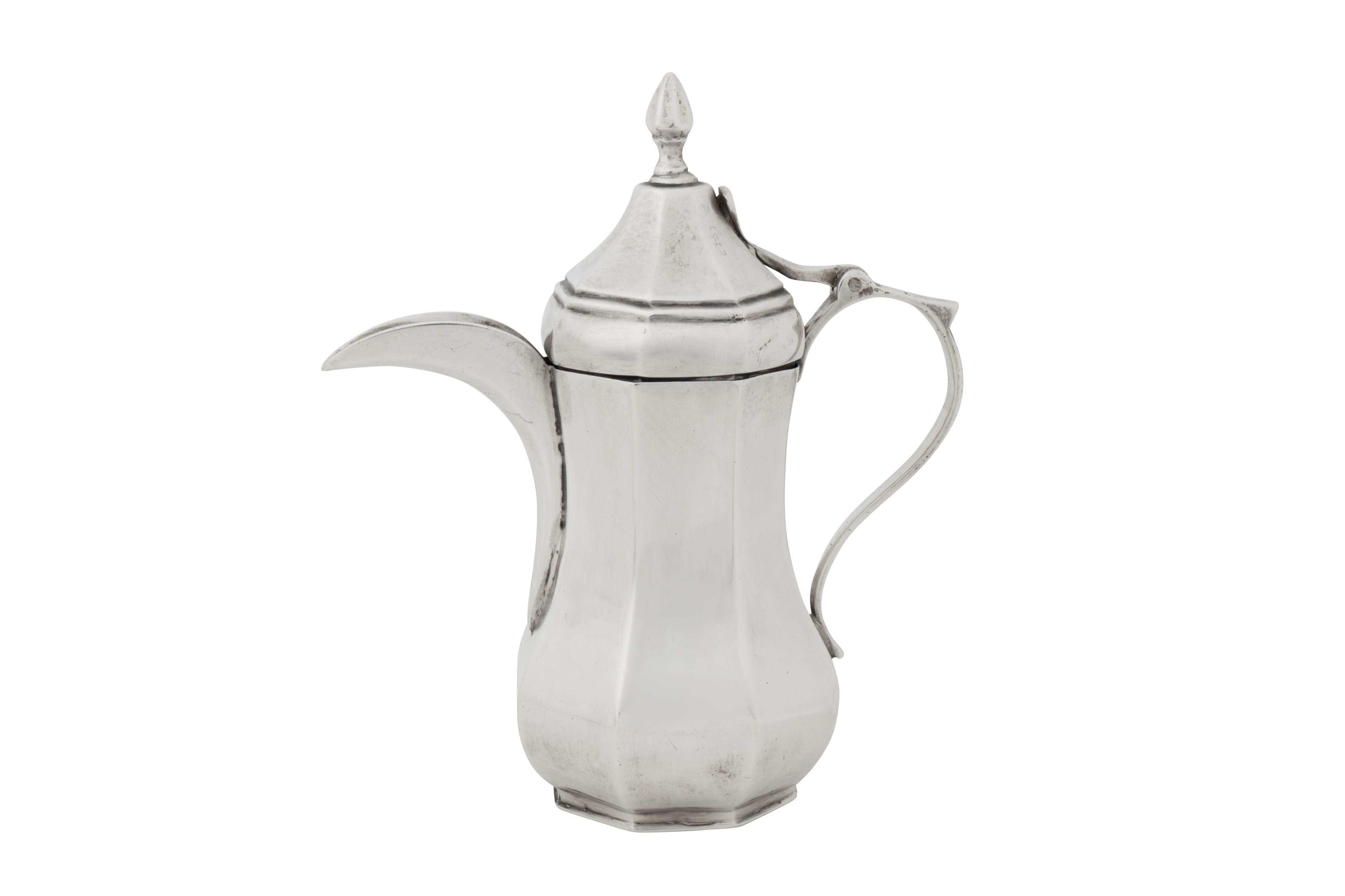 A rare early 20th century Iraqi silver dallah coffee