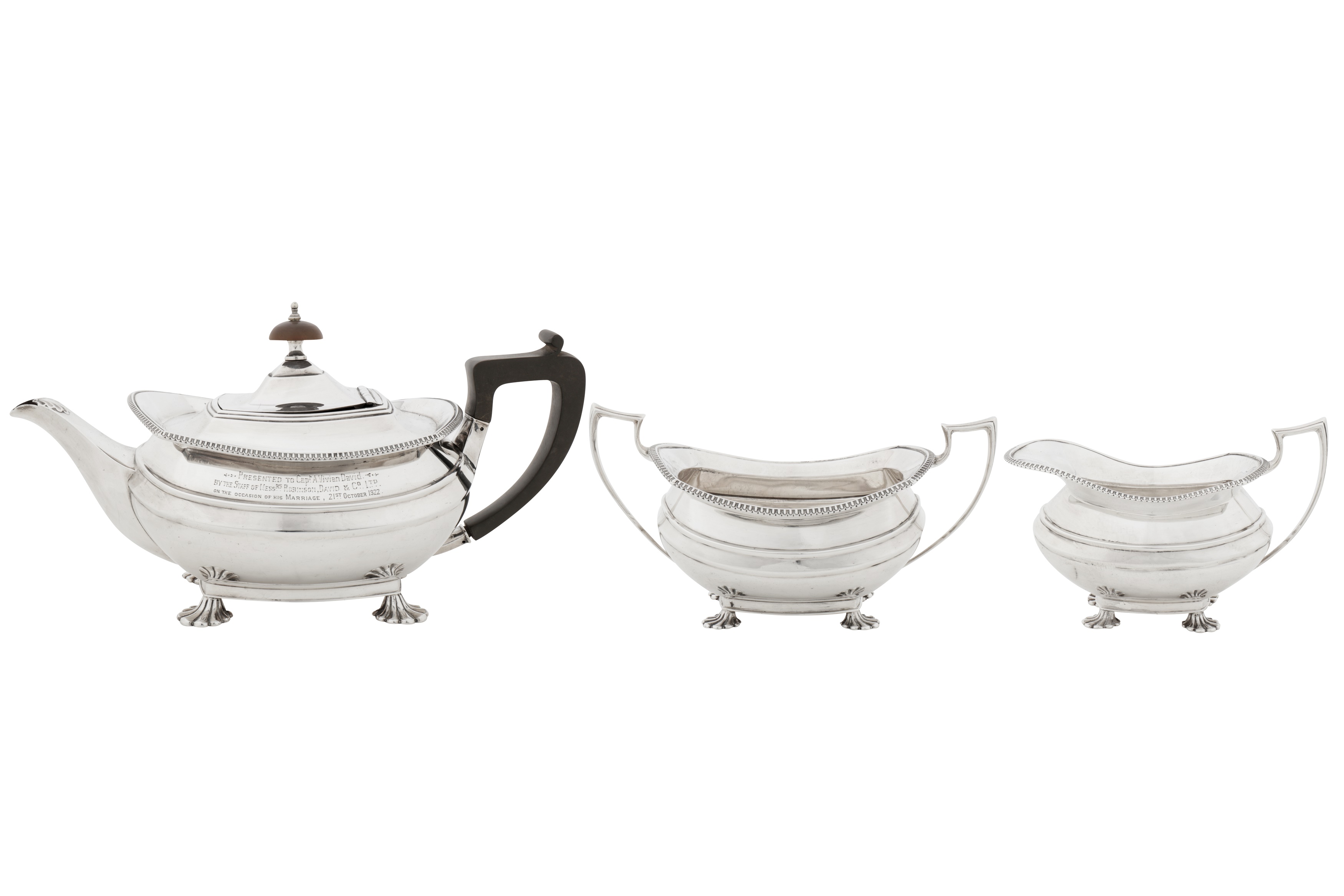 Lot 378 - A George V sterling silver three – piece tea